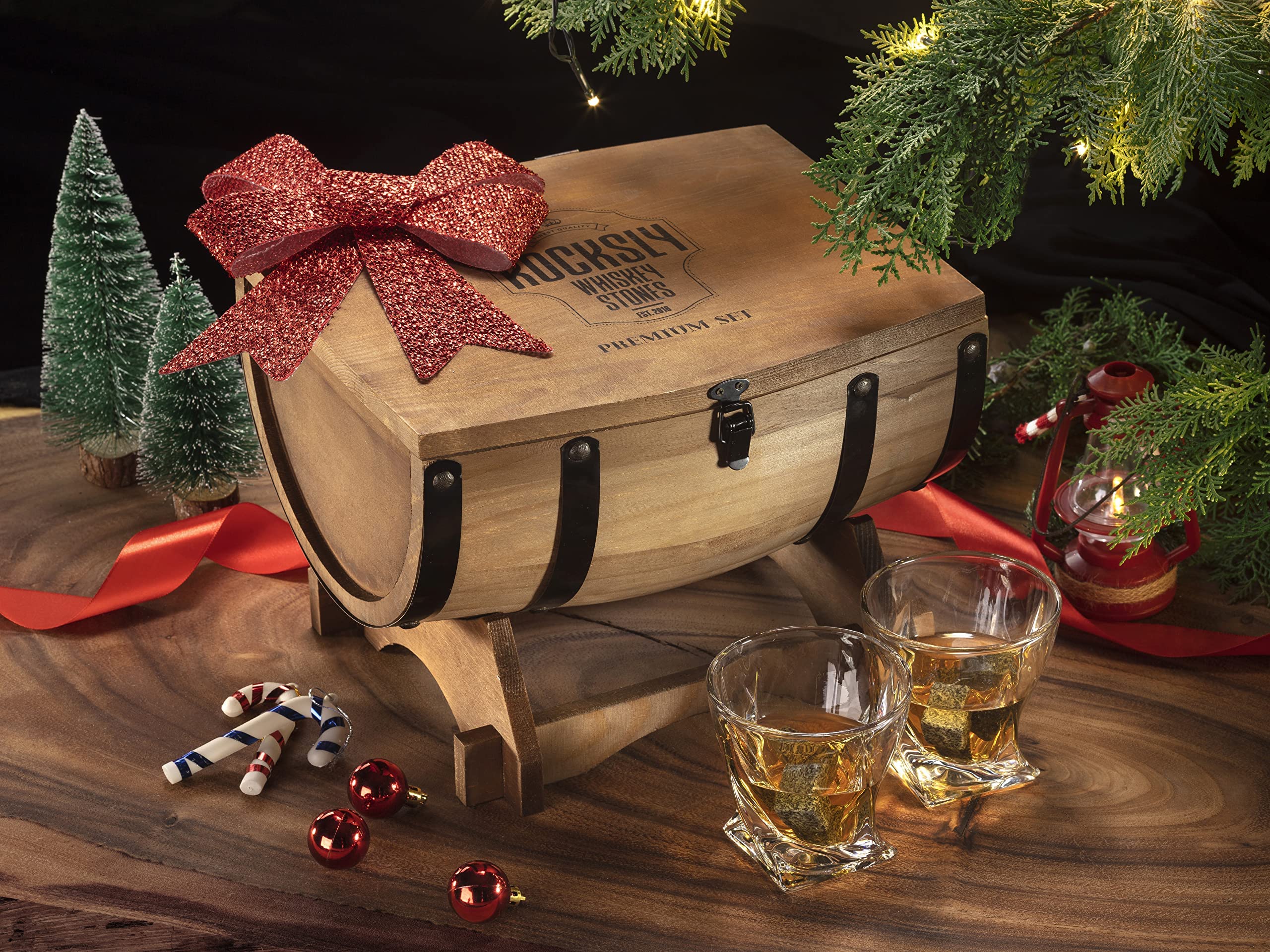 ROCKSLY Whiskey Stones Gift Set for Men in Whiskey Half Barrel Gift Box ...