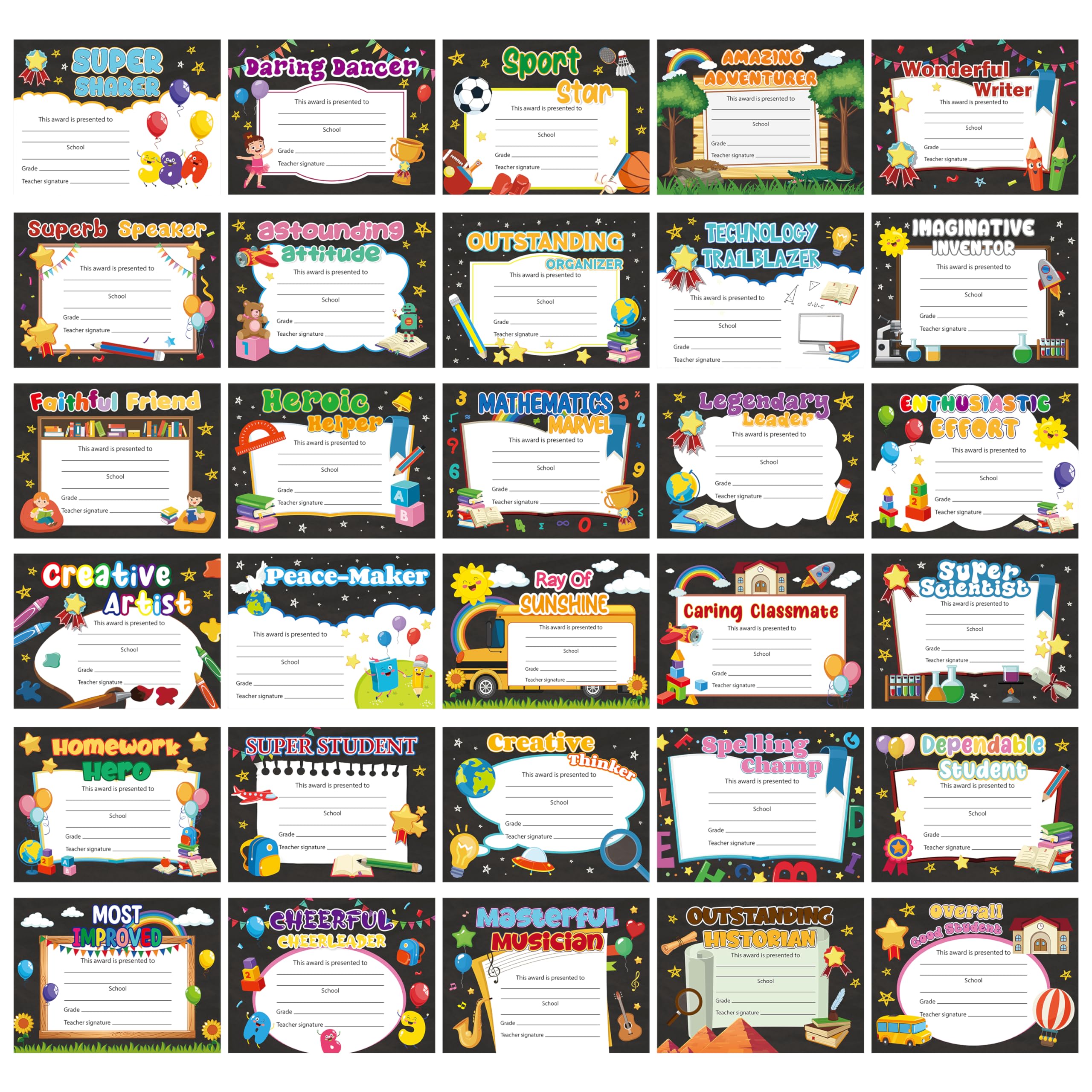 School Student Award Certificates 60pcs End Of School Year Commend ...