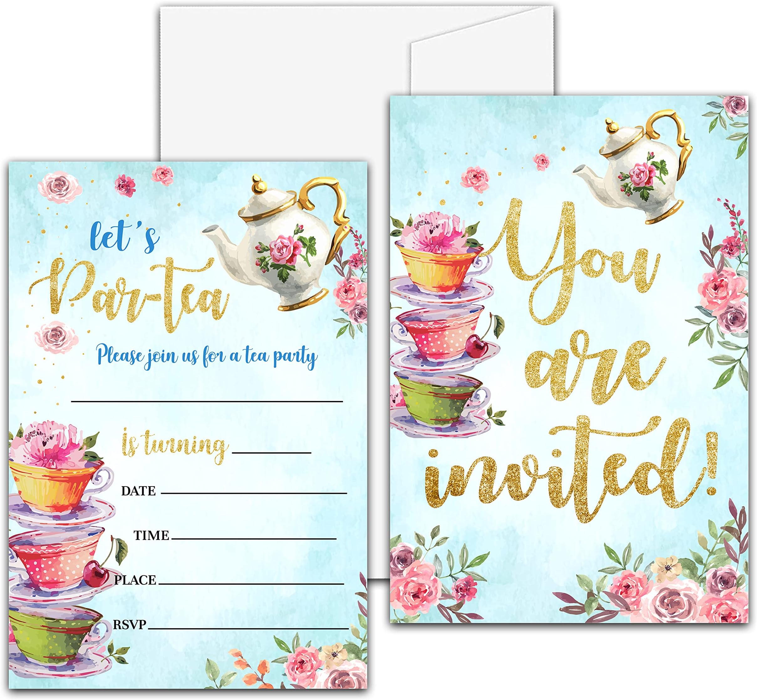 Amazon.com : REWIDPARTY Floral Tea Party Invitations with Envelopes ...