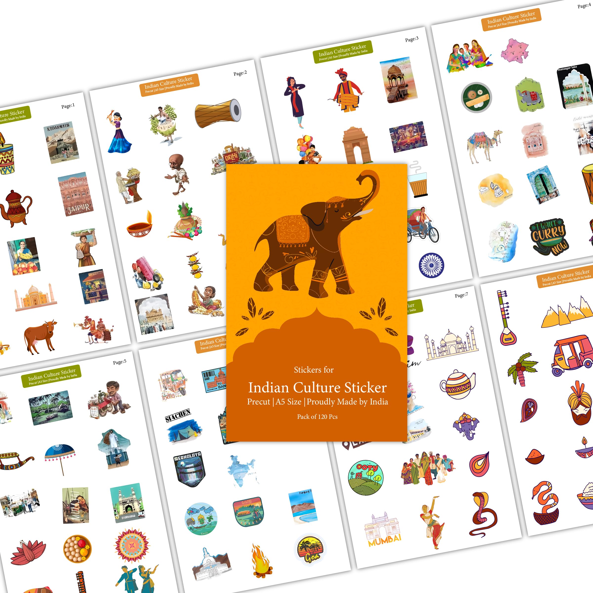 120 PCs Aesthetic Indian Theme Stickers for Journal Laptop Mobile Diary ...