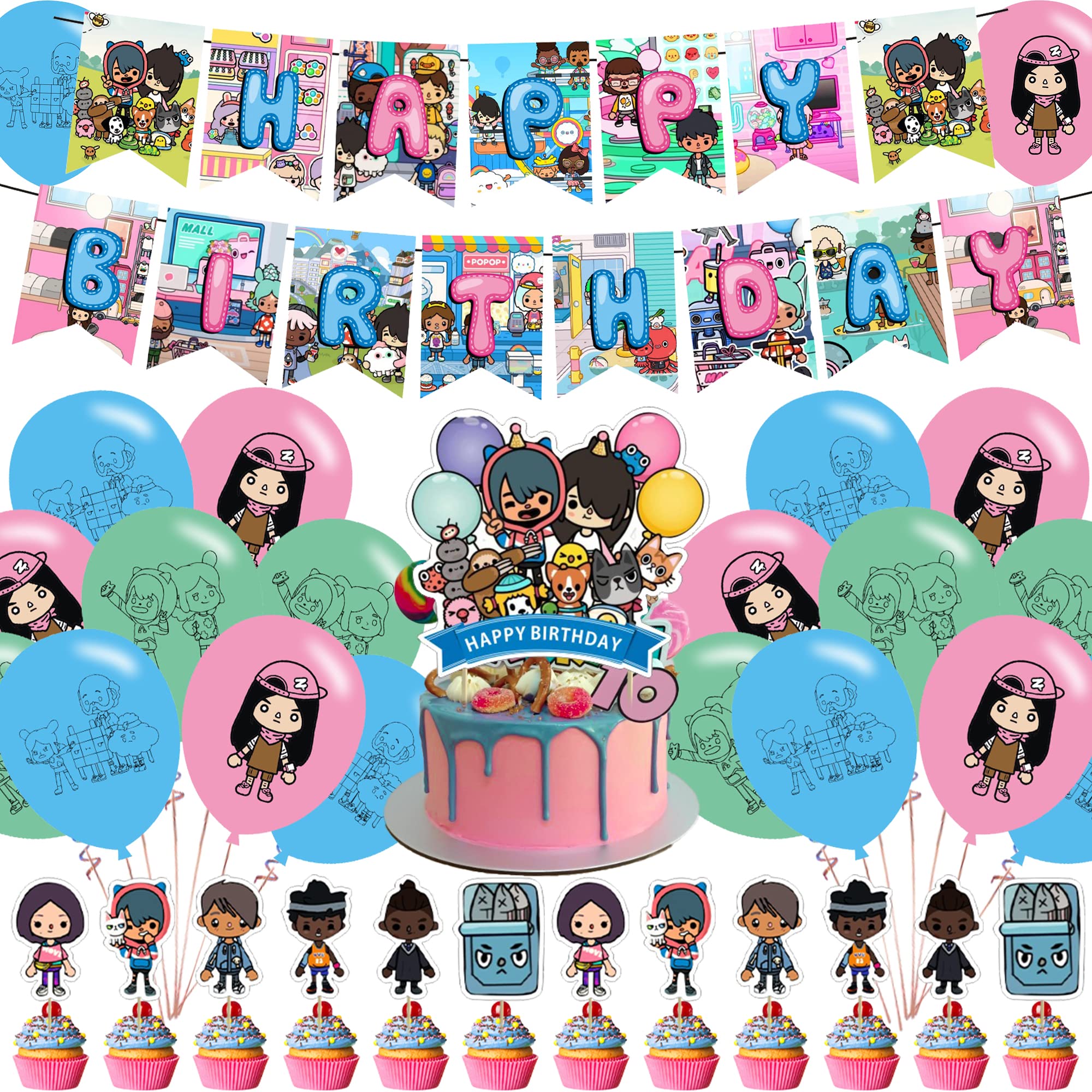 The Toca Life Party Decorations,Toca Bo-ca Cartoon Birthday Party ...