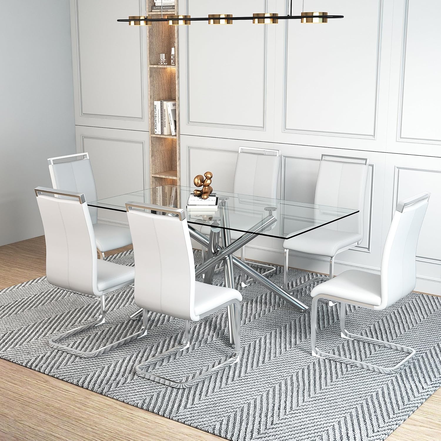 Amazon.com - Yoluckea Contemporary Modern Dining Table with 6 Faux ...