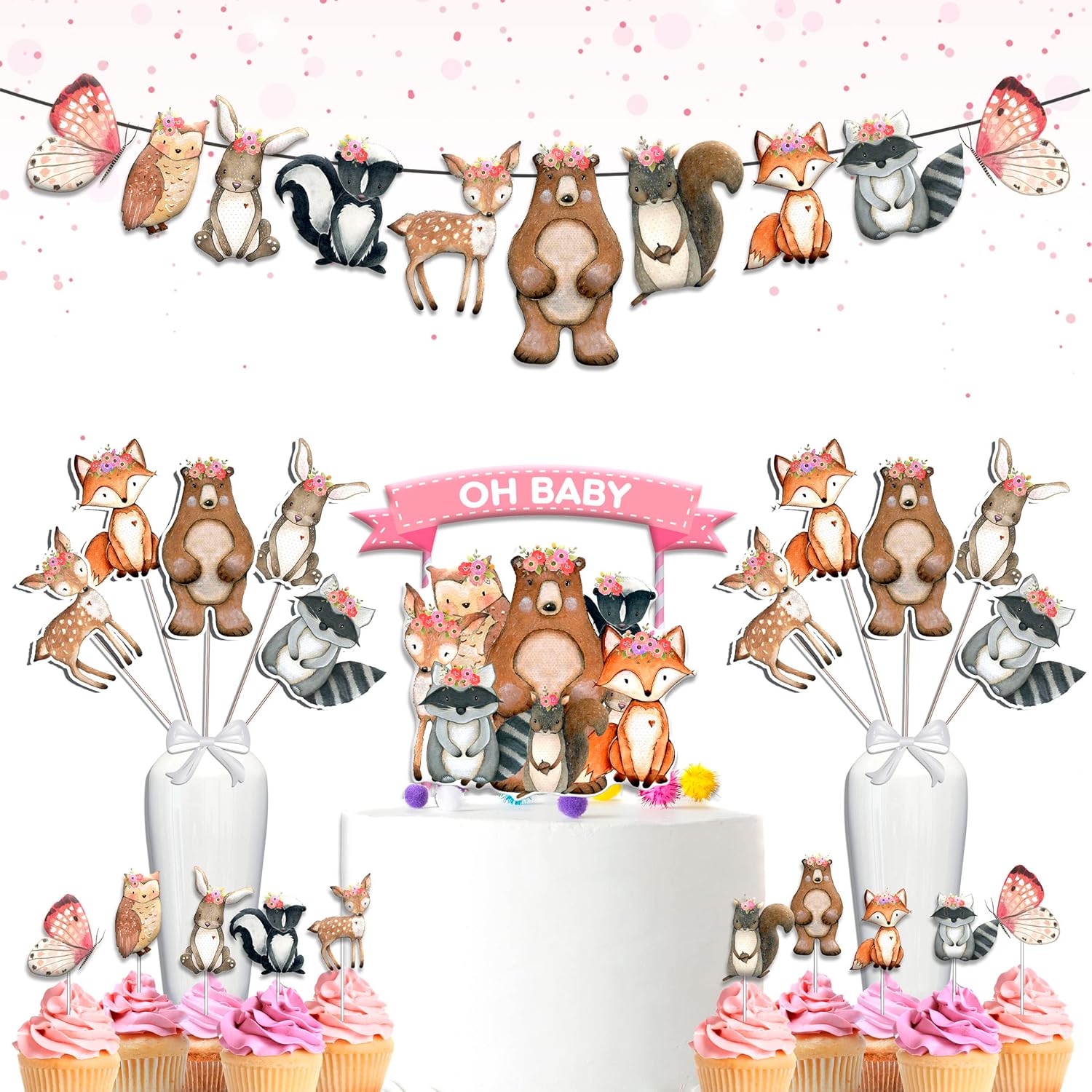 Amazon.com: Woodland Animals Baby Shower Party Decoration Set , Forest ...