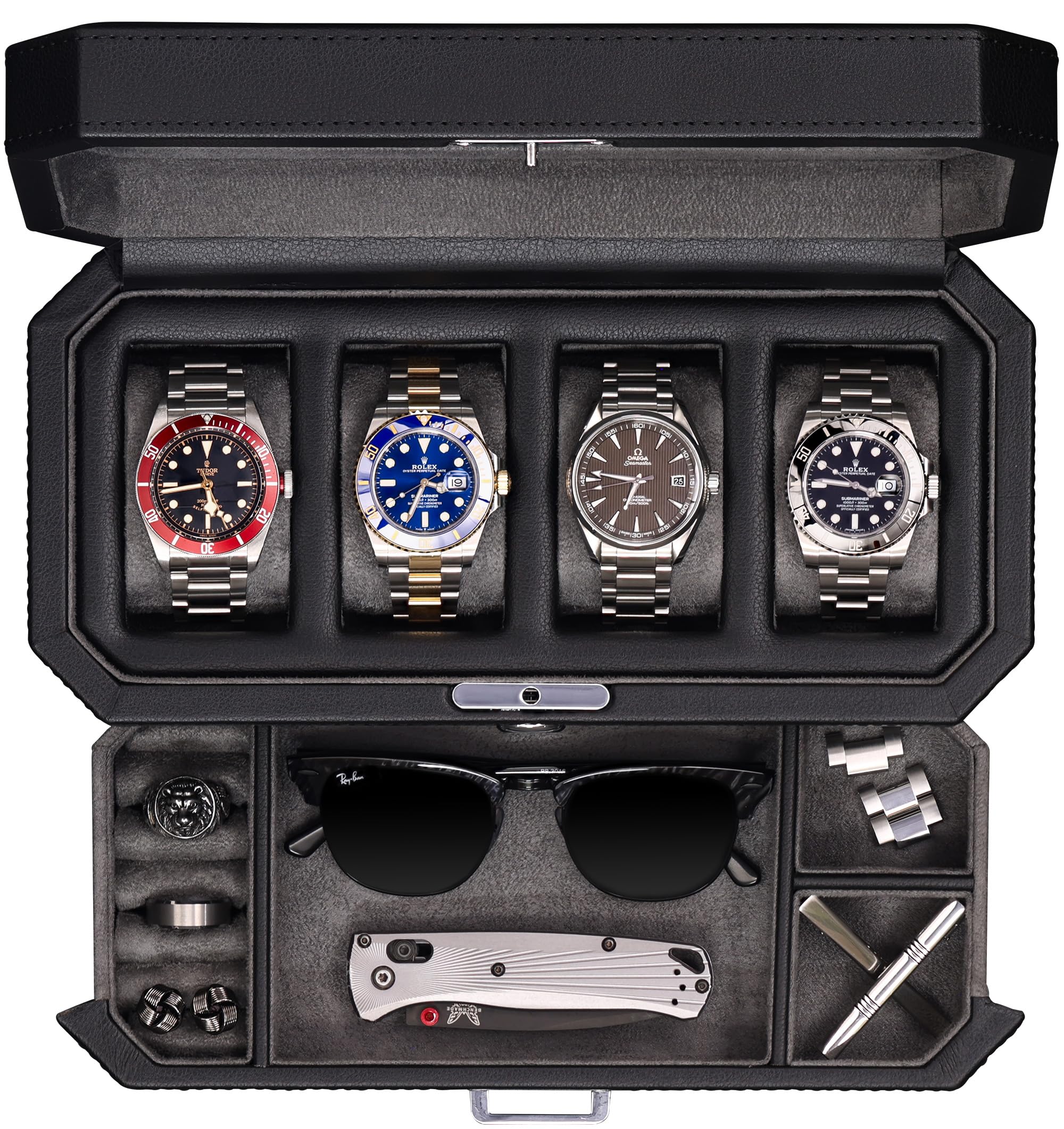 Amazon.com: ROTHWELL 4 Slot Leather Watch Box with Valet Drawer ...