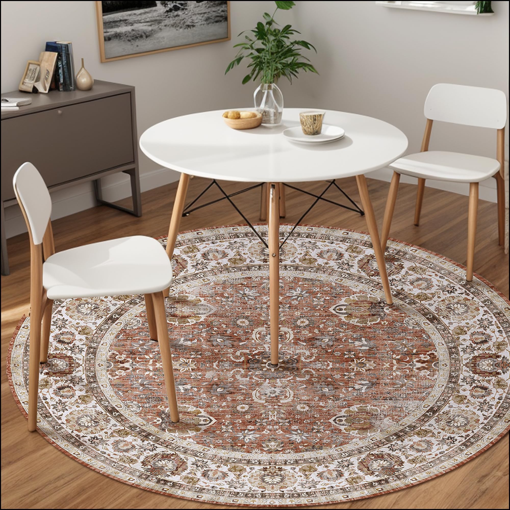 Amazon.com: Lahome Oriental Washable Round Rugs- Non-Slip Round Rug 4ft ...