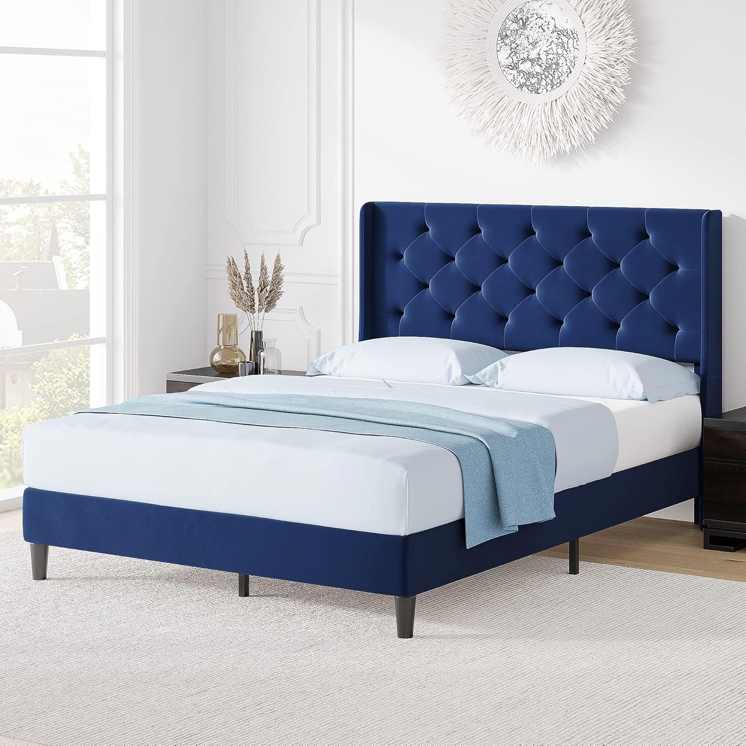 Amazon.com: IDEALHOUSE Full Bed Frame with Button Tufted Headboard ...