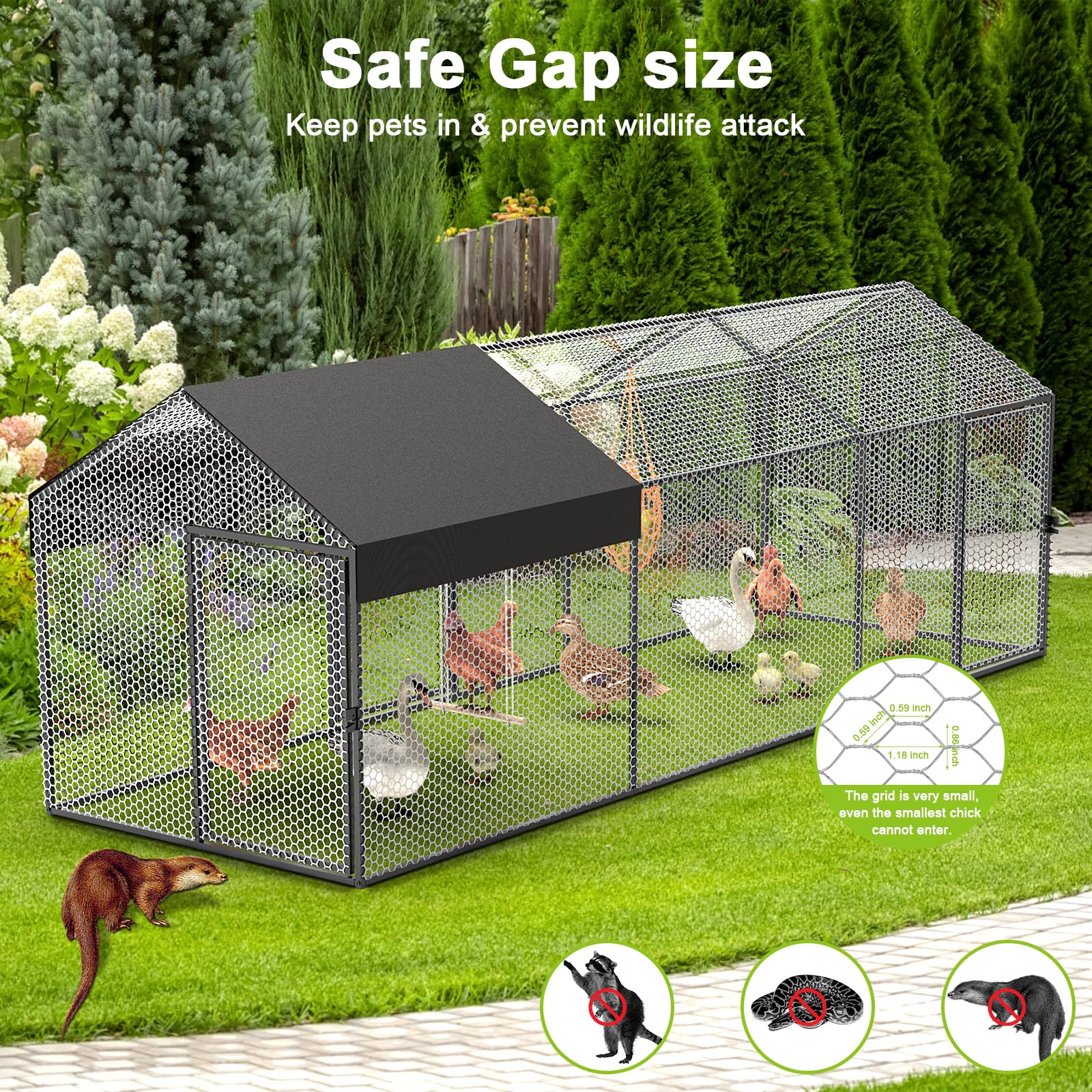 Large Metal Chicken Coop Run with Cover Portable Poultry Cage Hen House ...