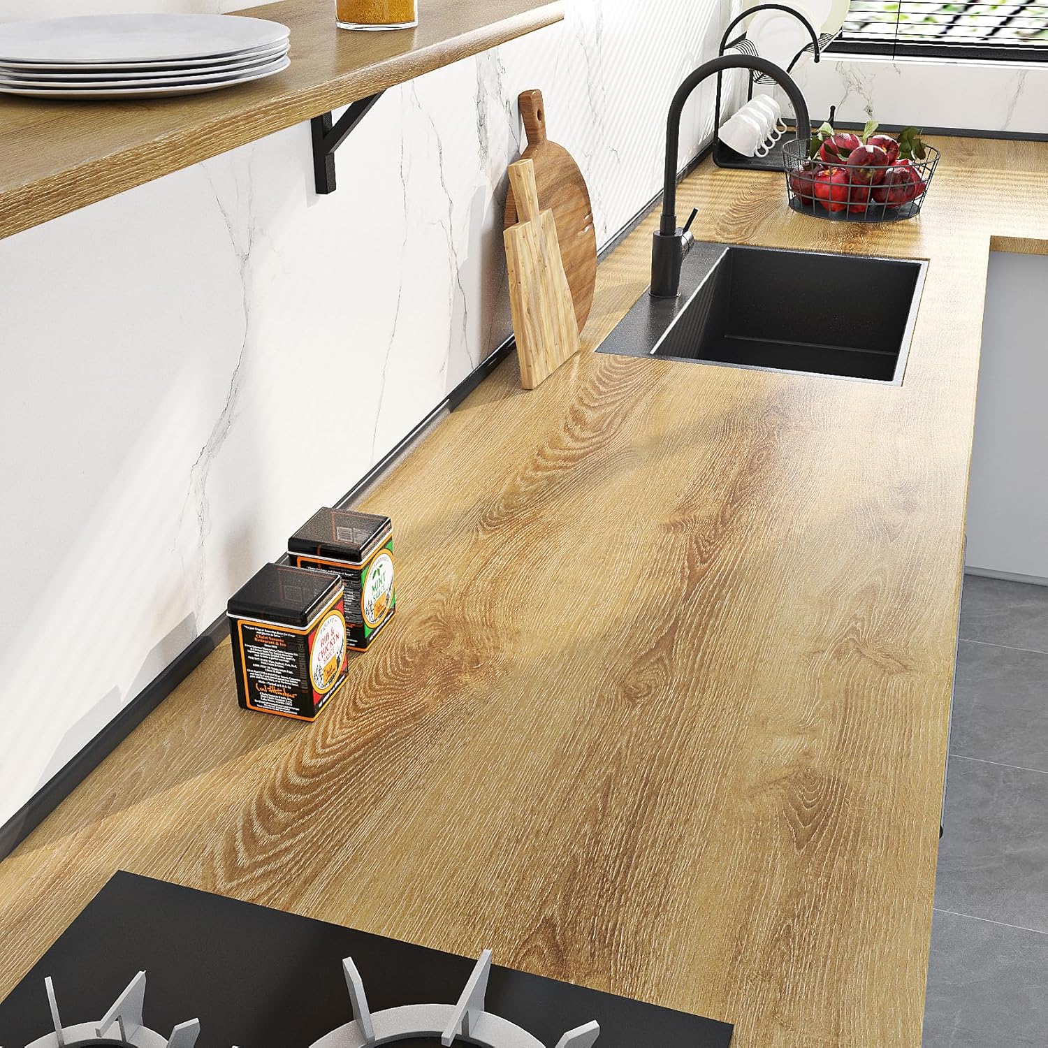 Livelynine Sticky Back Plastic Roll Wood Effect Vinyl Wrap for Kitchen ...
