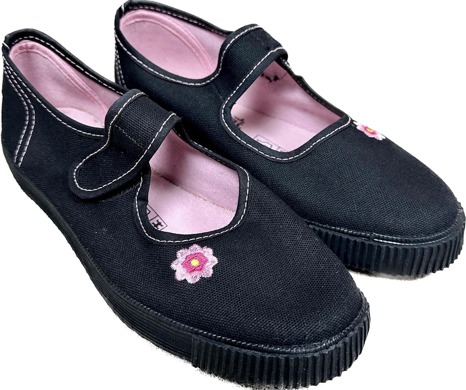 Girls School Pumps Butterfly Heart Touch Fastening Ballet Flats Dance ...