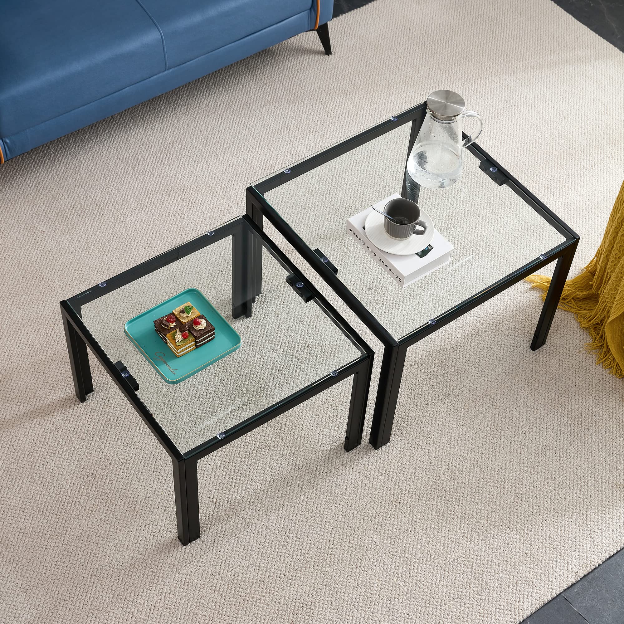 Snapklik.com : Transparent Glass Nesting Coffee Table Set Of 2, Square ...