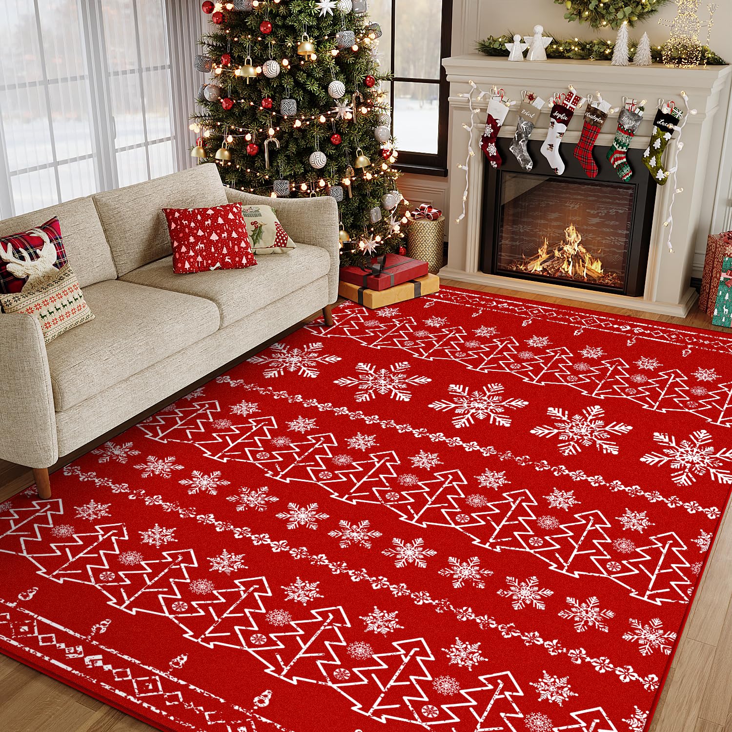Amazon.com: PureCozy Christmas Area Rug 6x9 Red Washable Living Room ...