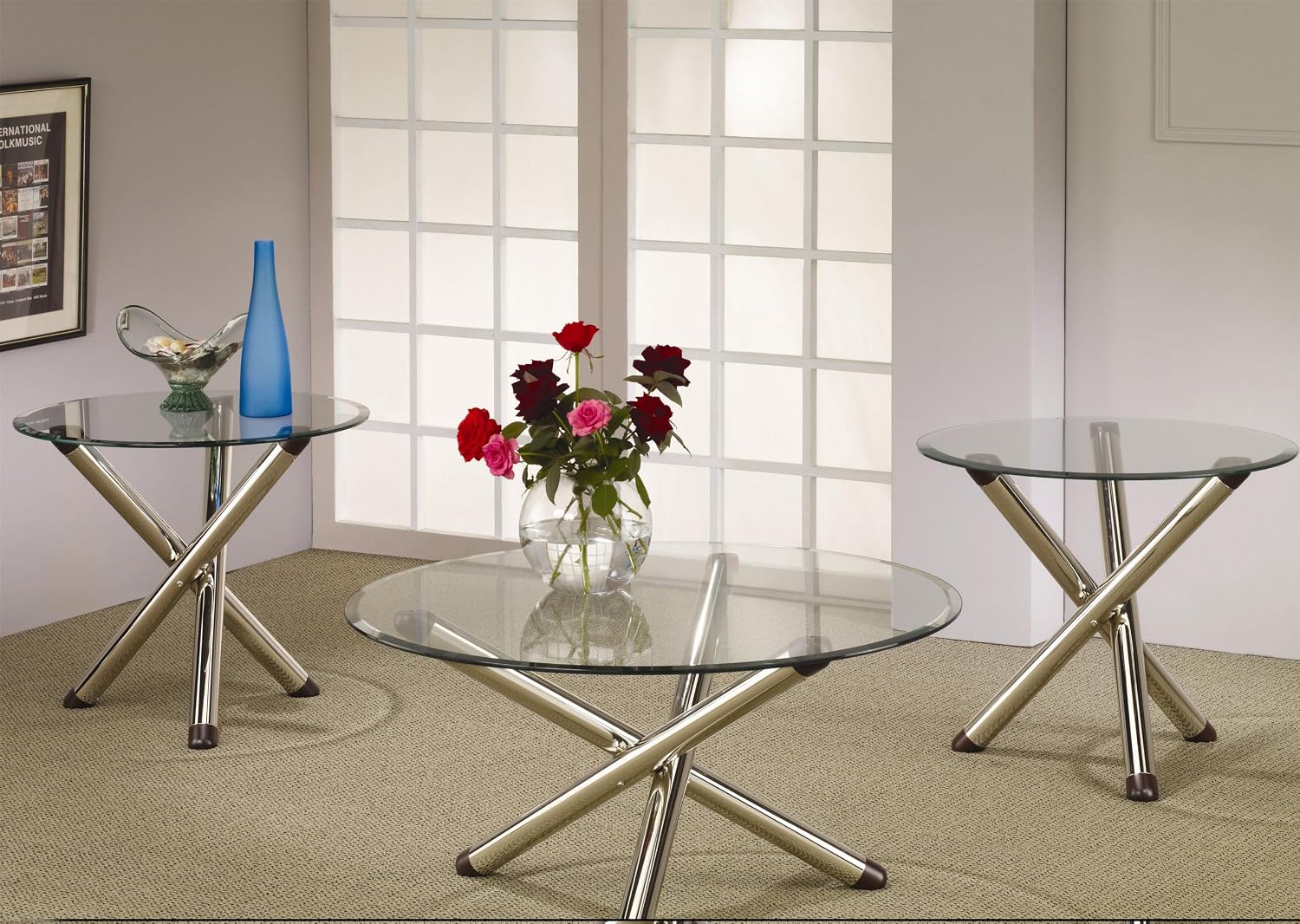 Amazon.com: Coaster Coffee Table and End Table With Round Glass Tops by ...