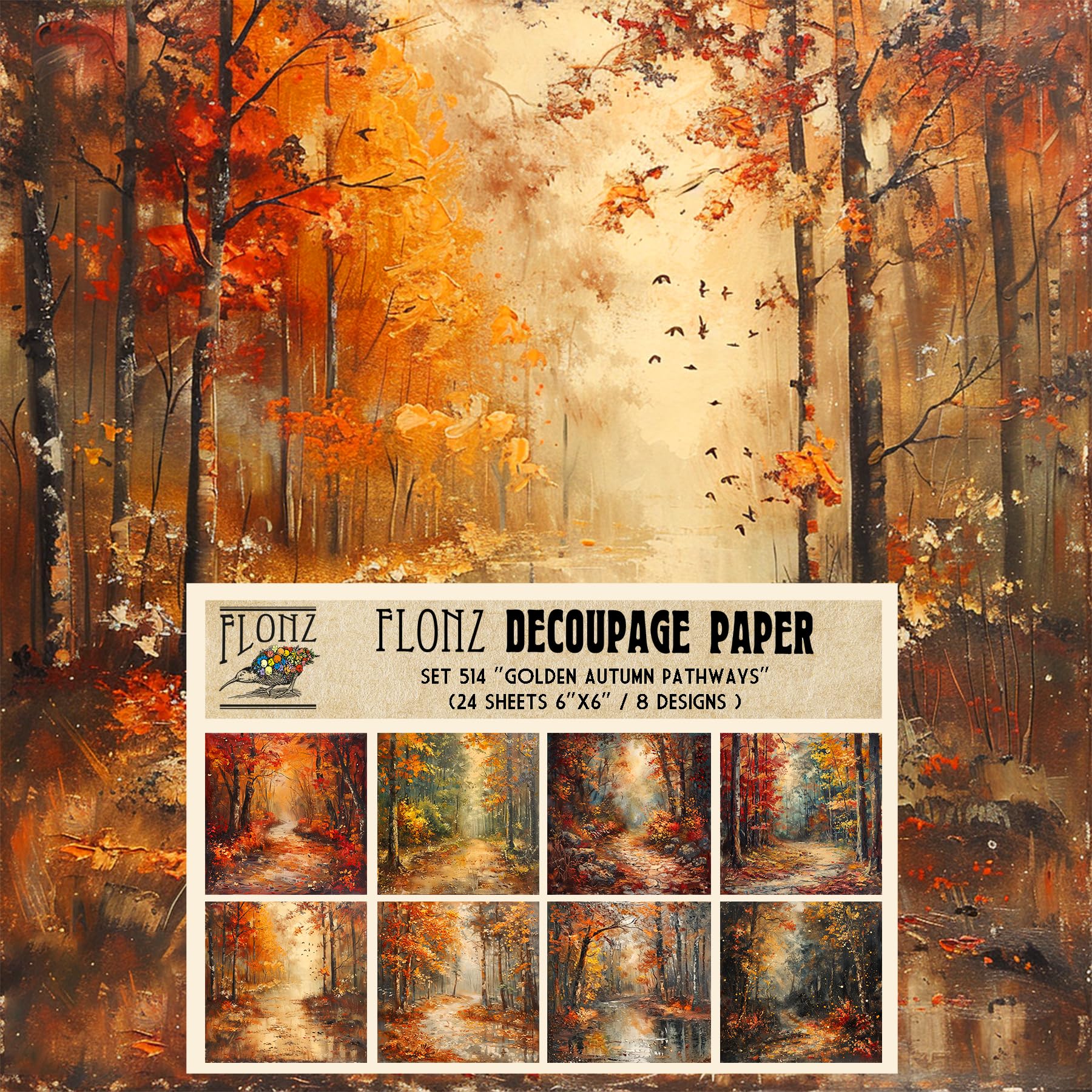 Amazon.com: Decoupage Paper Pack (24 Sheets 6"x6") Golden Autumn ...