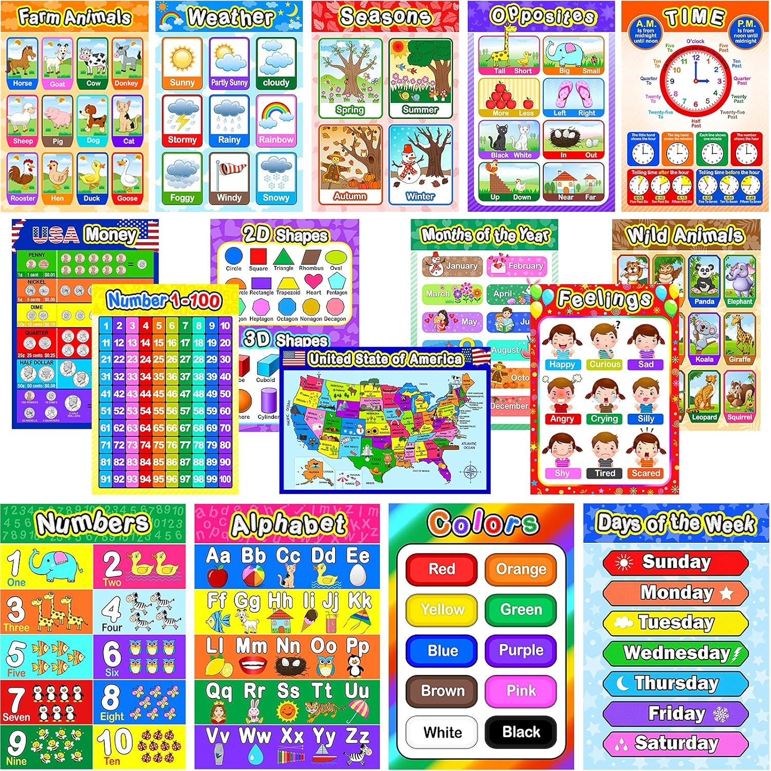 Amazon.com: Educational Preschool Posters Learning Poster for Toddler ...