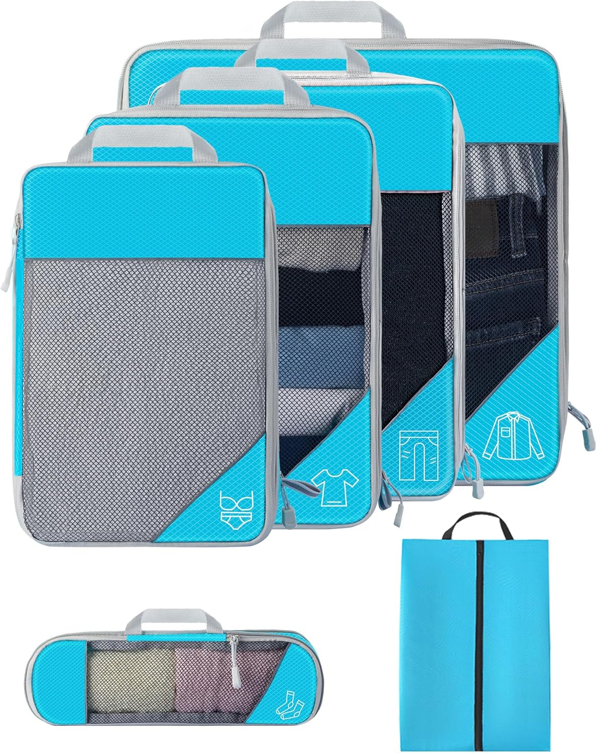 Koncle Compression Packing Cubes for Suitcases, Extensible Travel ...