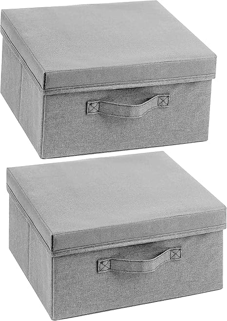 Augfox 2Pcs Linen Storage Box with Lid - Durable Fabric Collapsible ...