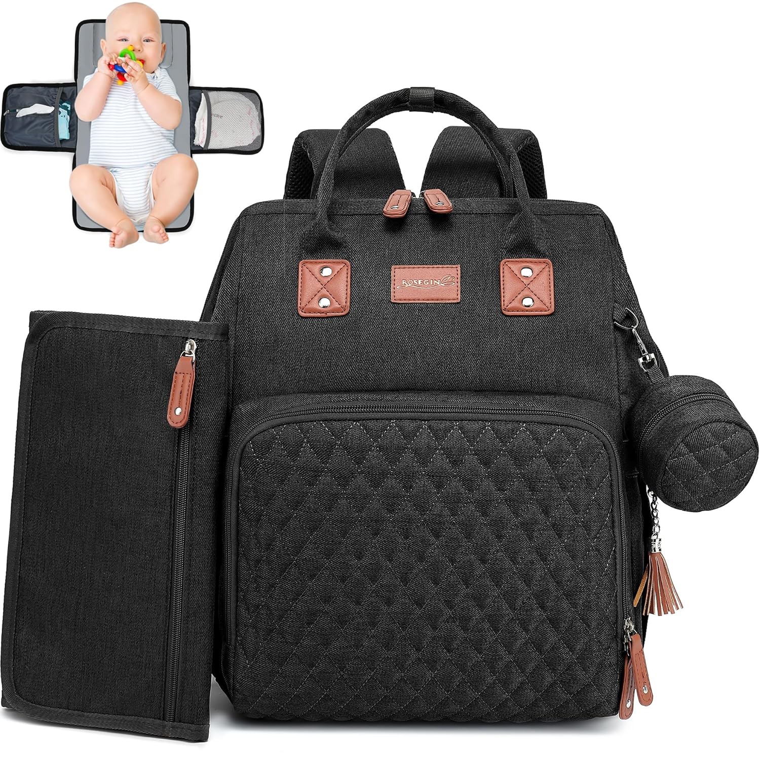 Amazon.com: ROSEGIN Diaper Bag Backpack with Changing Pad, Pacifier ...