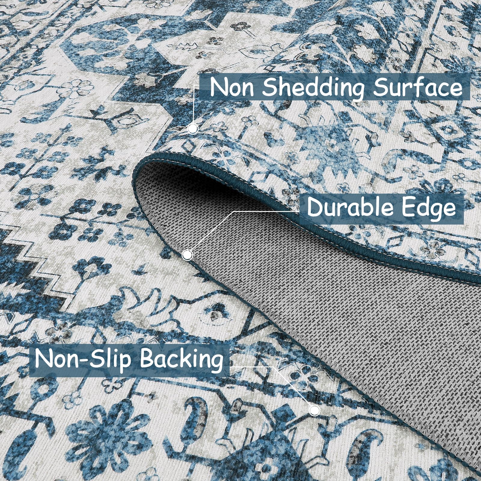 Moynesa Ultra-Thin Washable Runner Rug - 2x6 Blue Laundry Room Rug ...