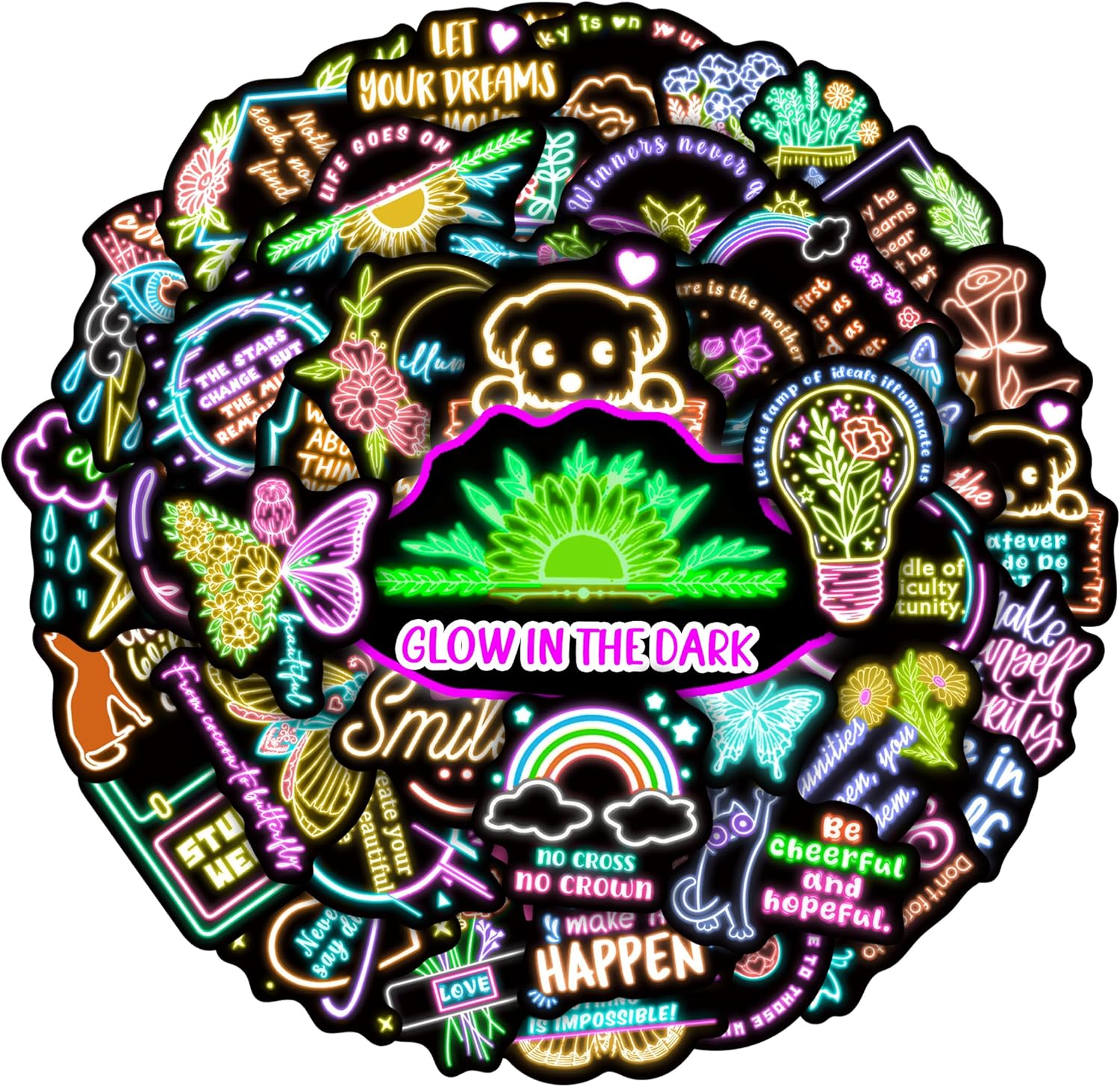 51 Pcs Glow in The Dark Motivational Quotes Water Bottle Stickers ...