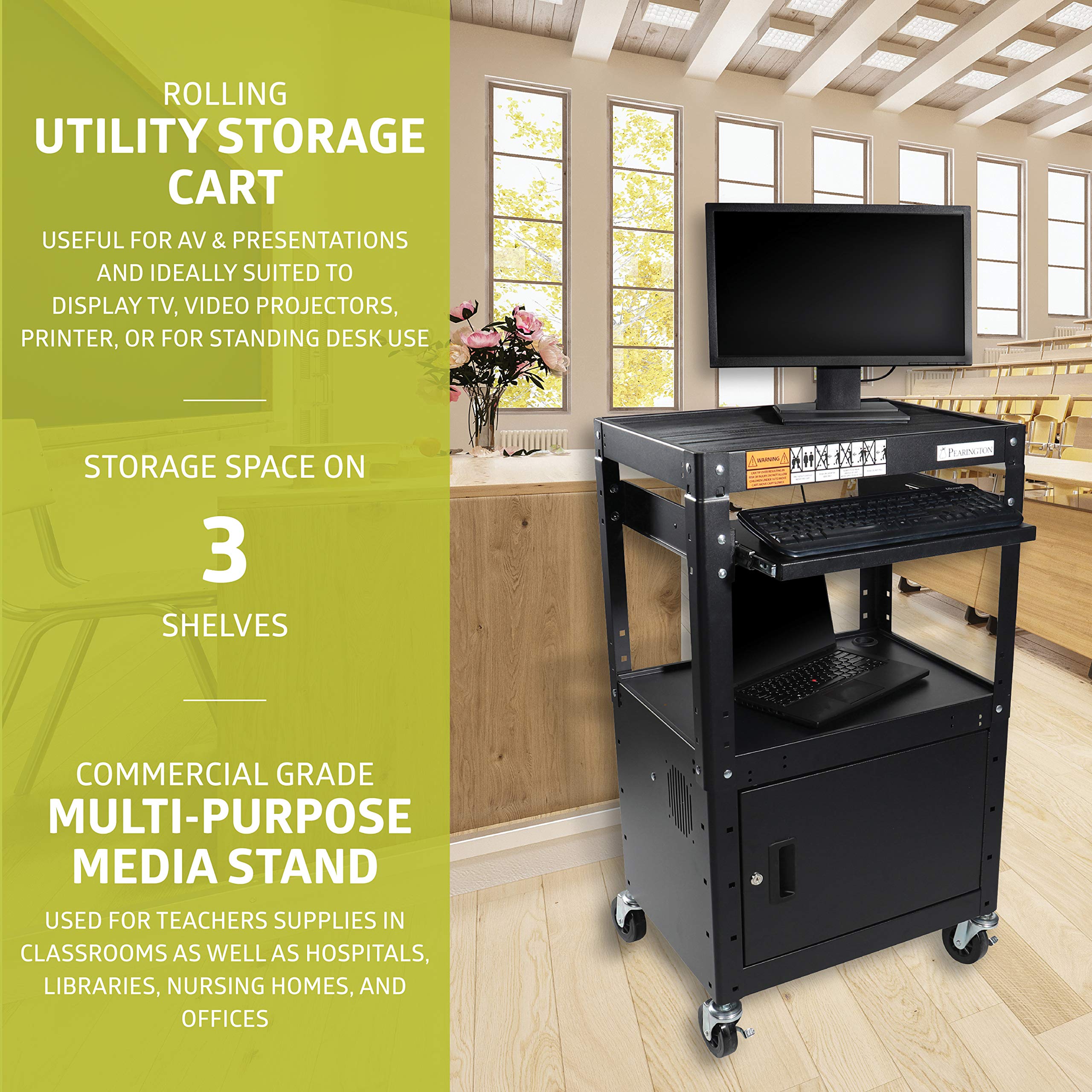 Snapklik.com : Pearington Rolling AV And 12 Device Charging Cart Combo