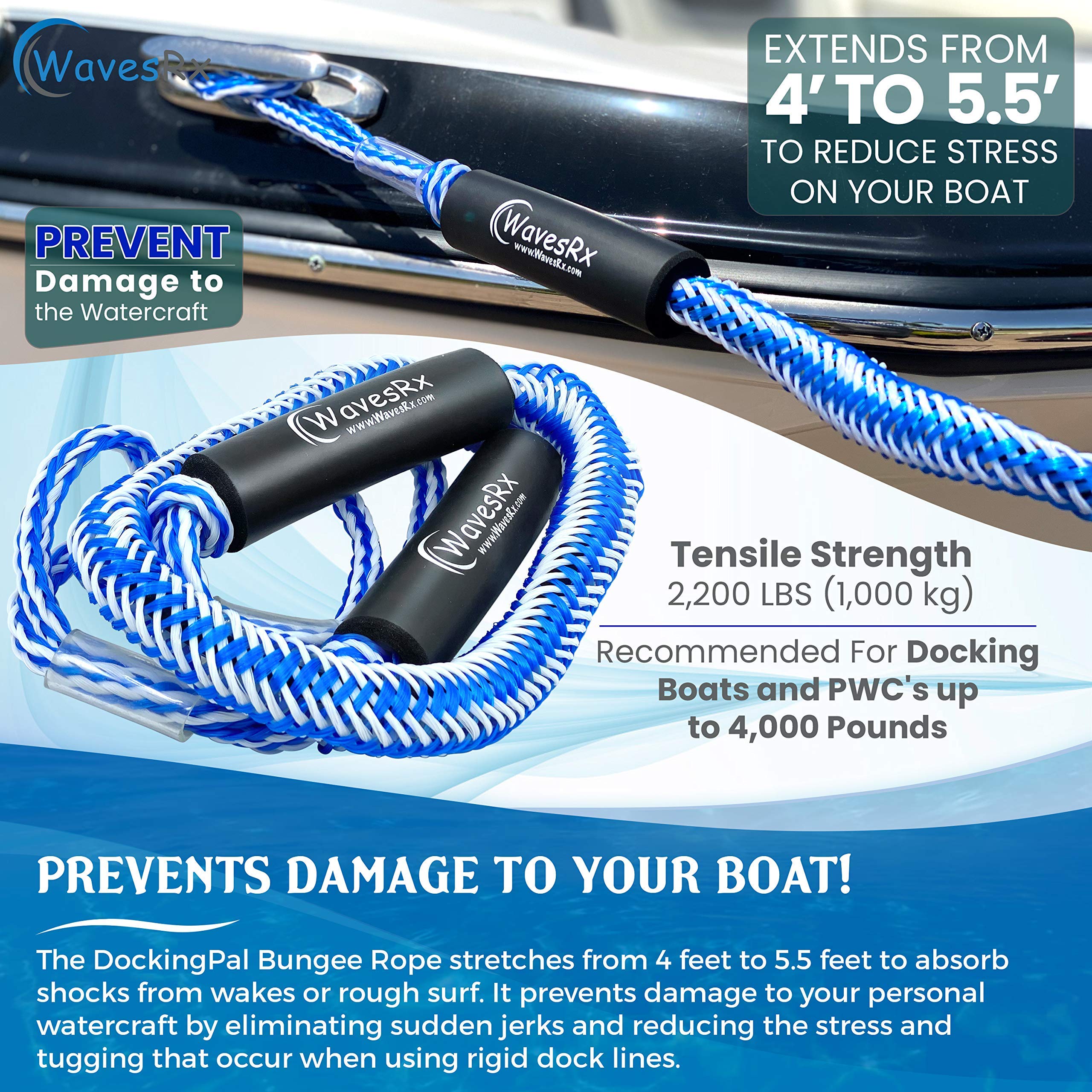 Snapklik.com : WavesRx DockingPal Premium Bungee Dock Line 4-5.5