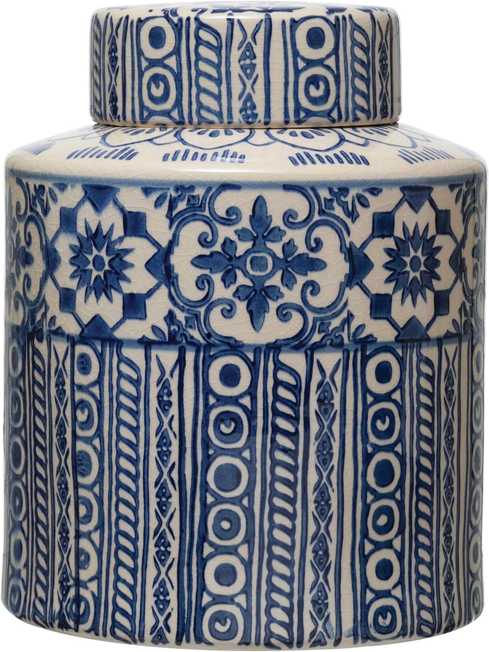 Amazon.com: Creative Co-Op Decorative Stoneware Ginger Pattern, Blue ...