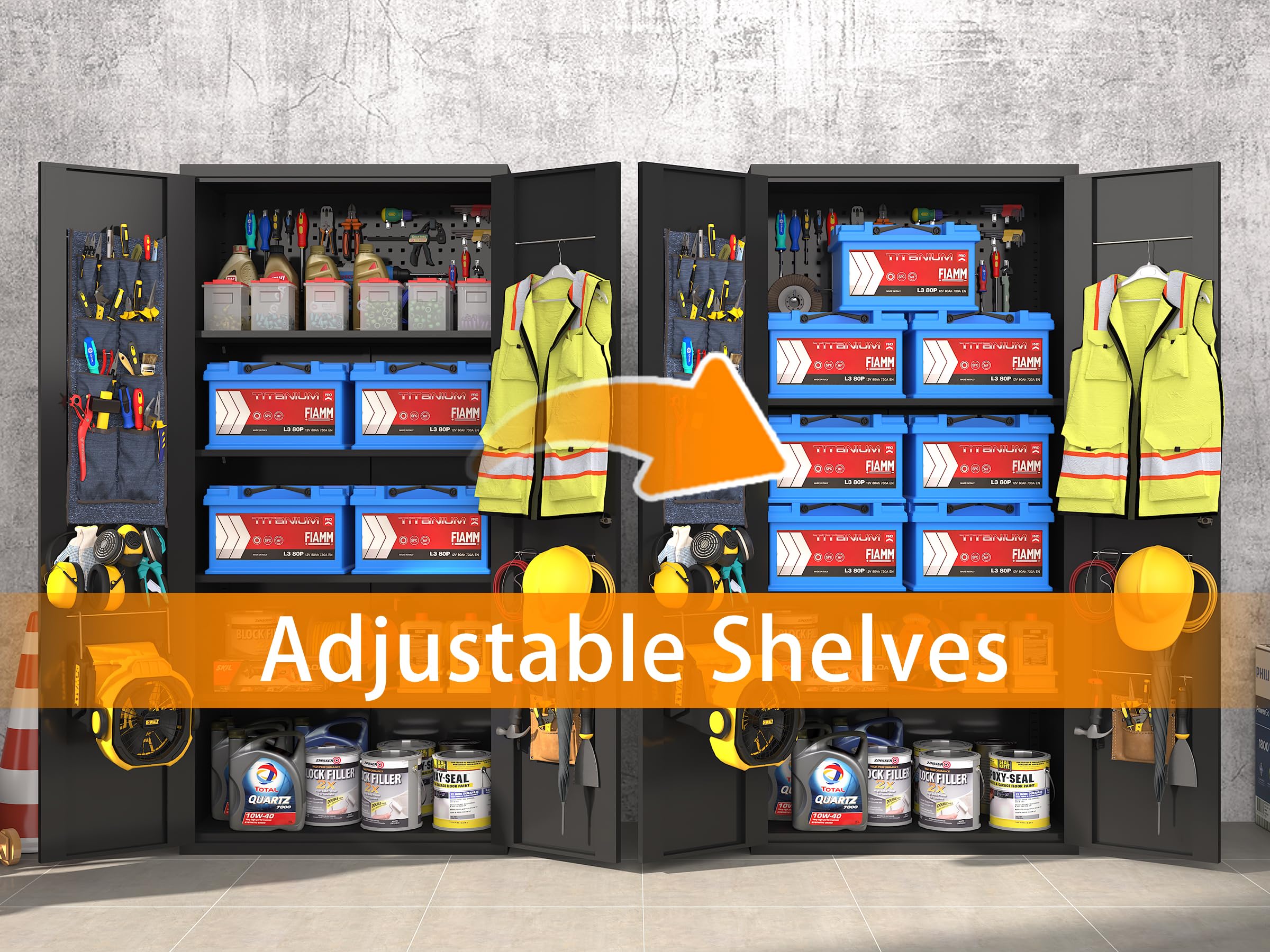 ANTISTA Metal Storage Cabinet - 72 Inch Black Lockable Garage Cabinet ...