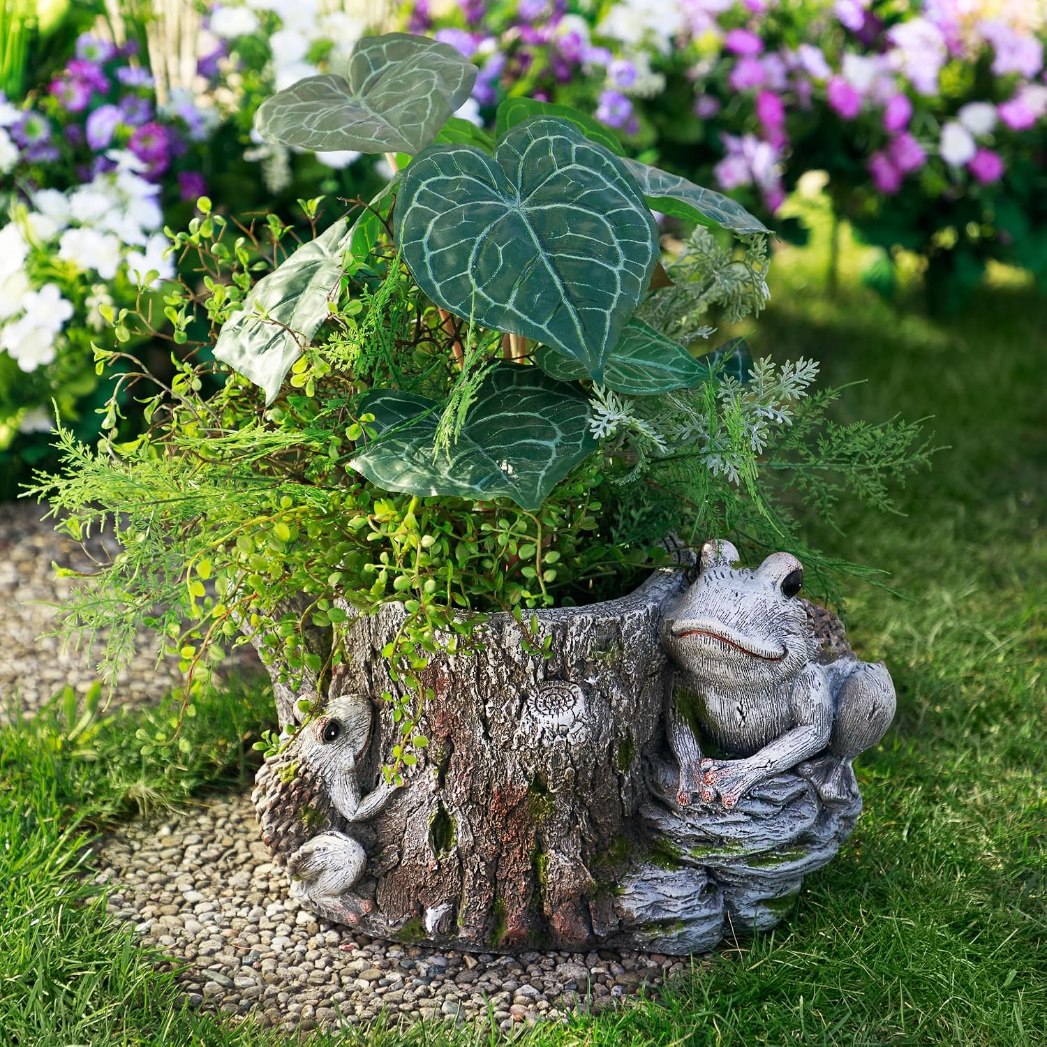 Amazon.com: Northlight Frogs on Tree Stump Outdoor Garden Planter, 9 ...