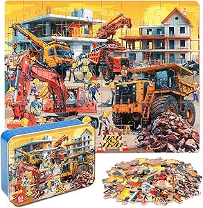 Amazon.com: LELEMON Puzzles for Kids Ages 4-8 60 Piece Construction ...