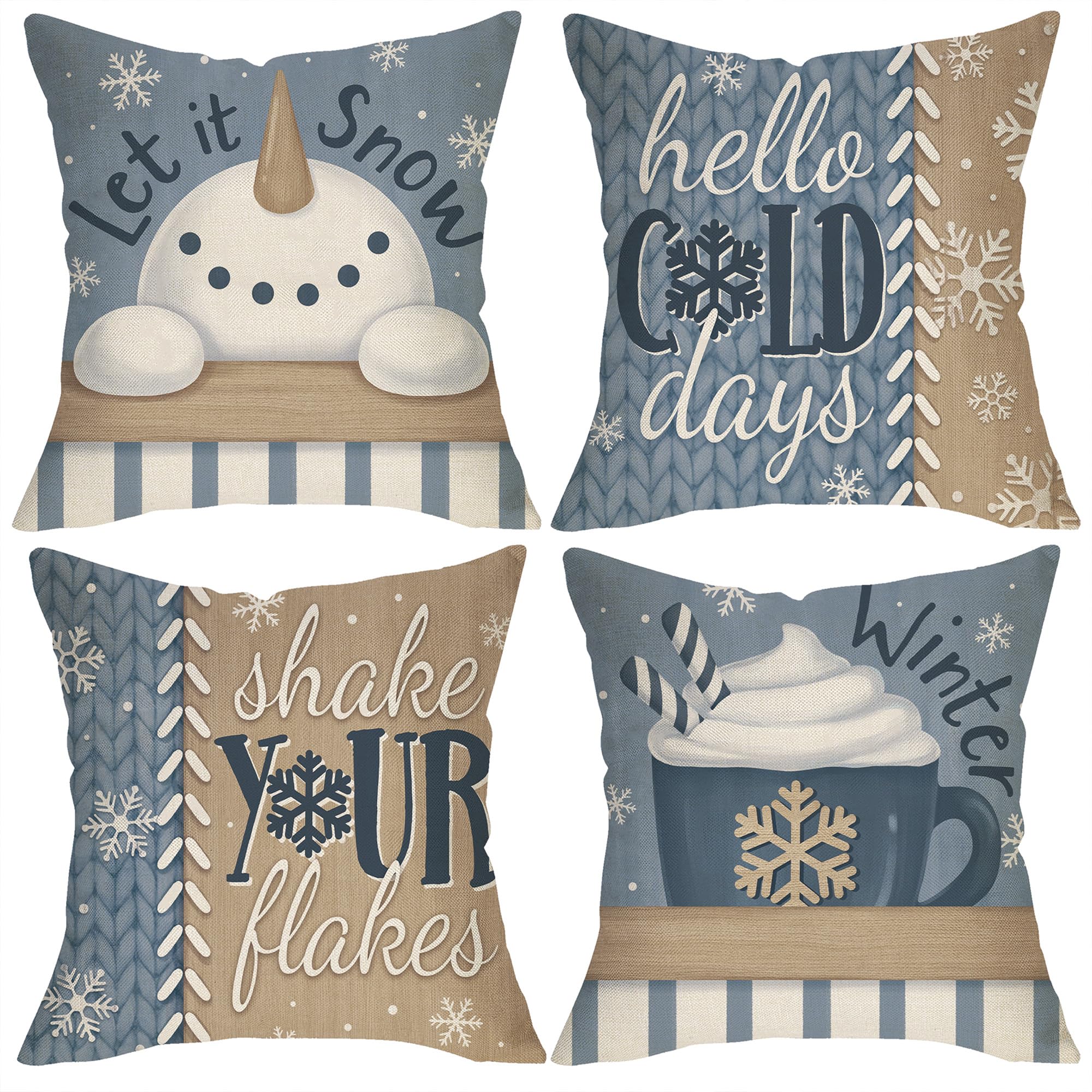 Amazon.com: Fjfz Winter Snowman Hot Cocoa Decorative Throw Pillow ...