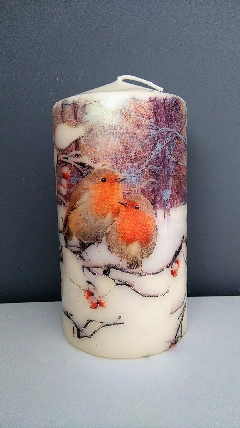 Decorated Robin Candles, Unscented Vegan Candle, Christmas Robin Lover ...
