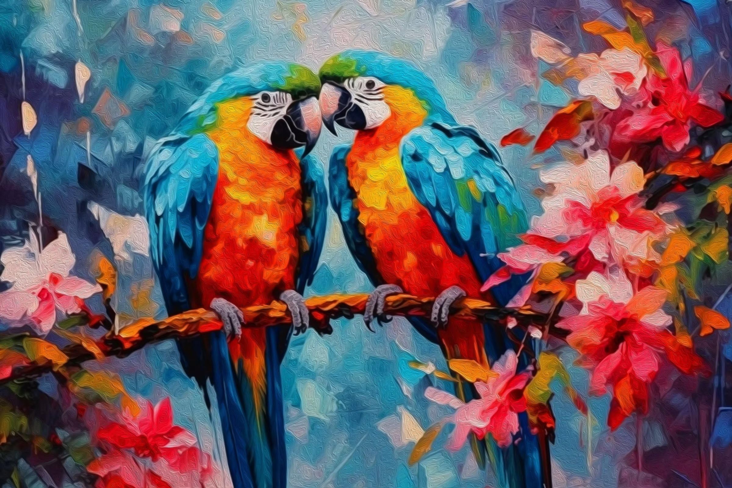 Amazon.com : Pickako Watercolor Painting Macaw Couple Bird on a Branch ...