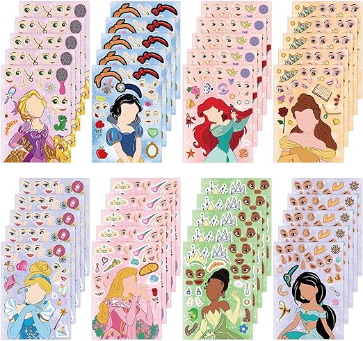 Amazon.com: 40 Sheets Make Your Own Princess Face Stickers, Princess ...