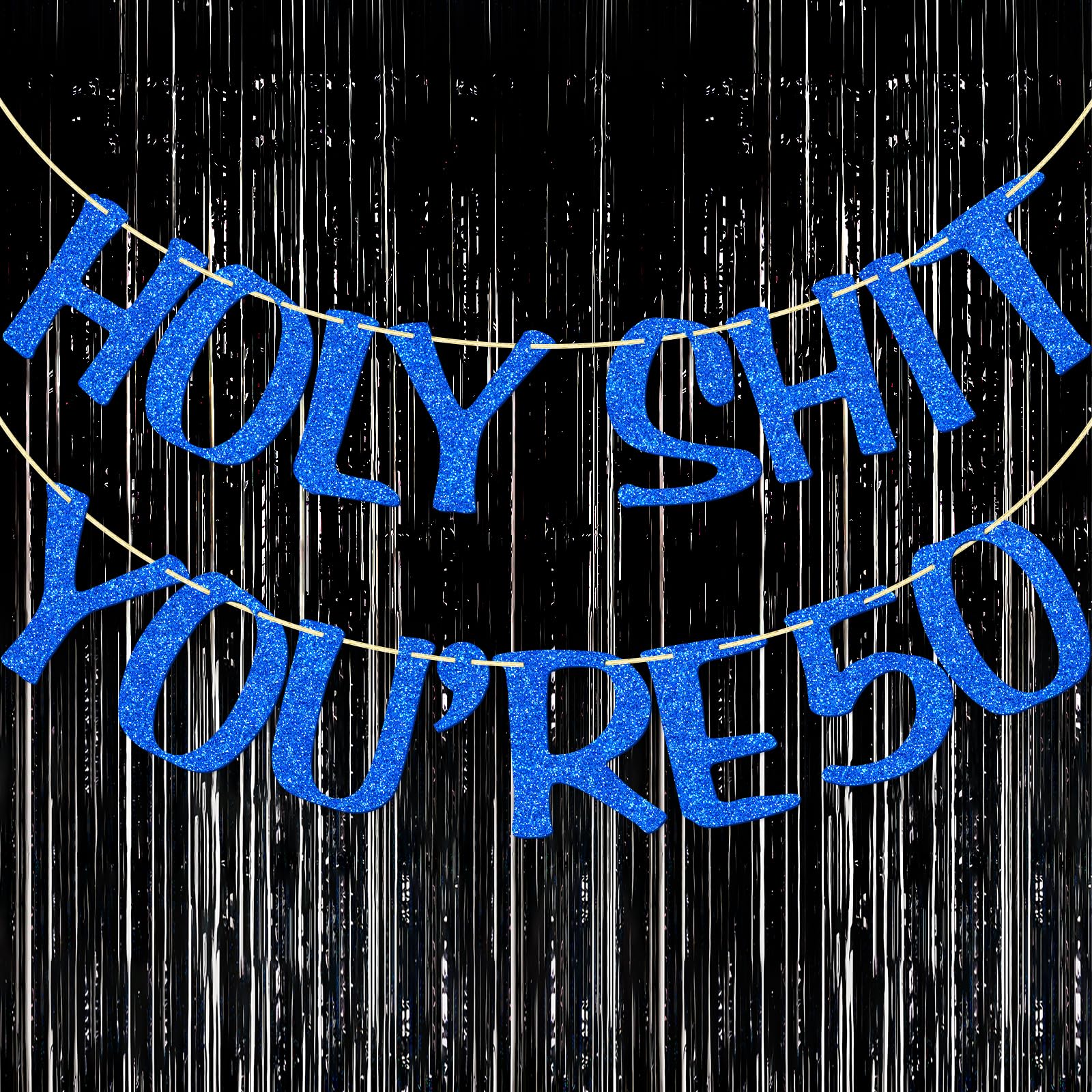 Amazon.com: Qttier Pre-Strung 50th Birthday Decorations Banner for Men Women, Black Glitter Holy ...