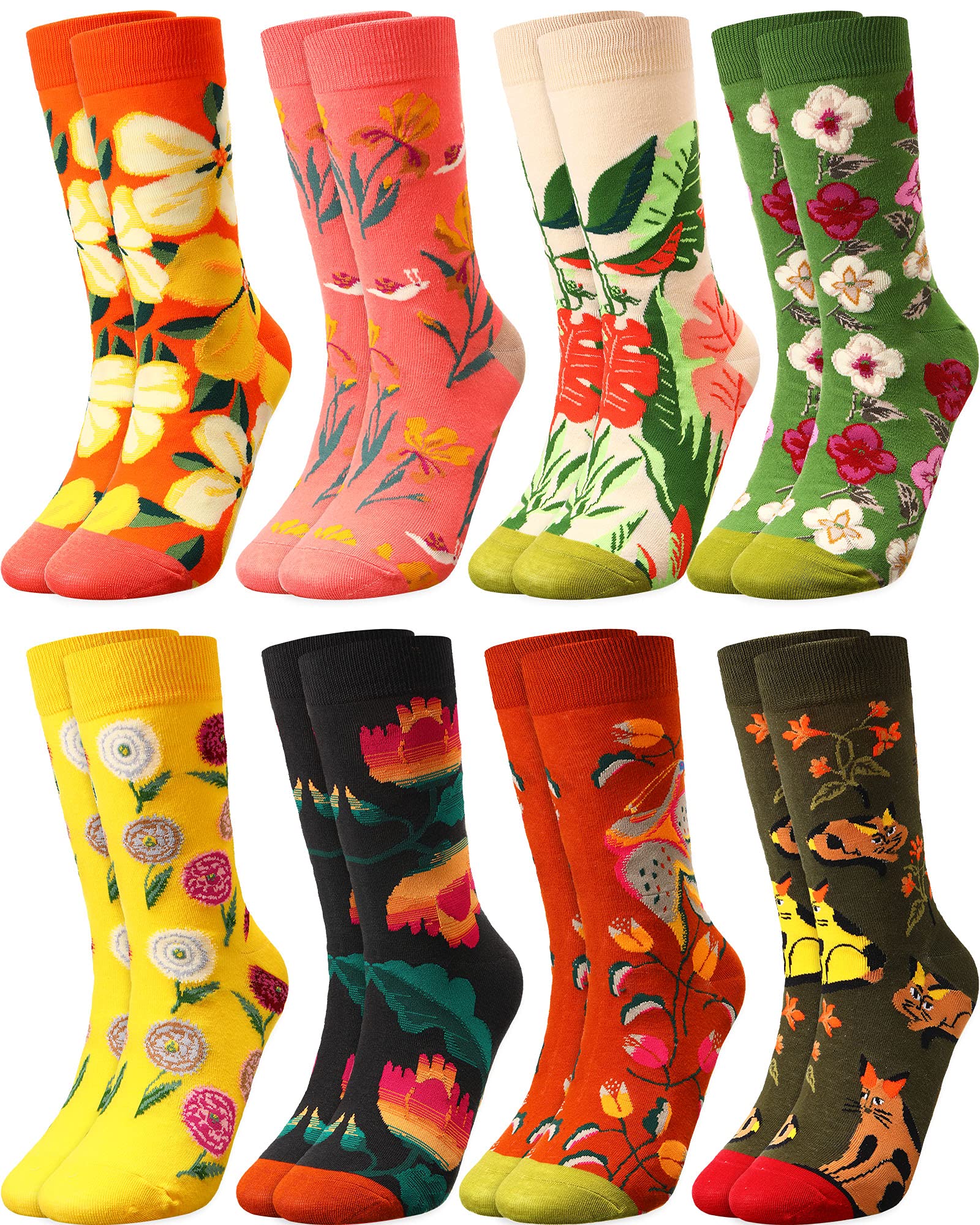 Amazon.com: Hicarer 8 Pairs Women Socks Dress Crew Socks Graphic ...