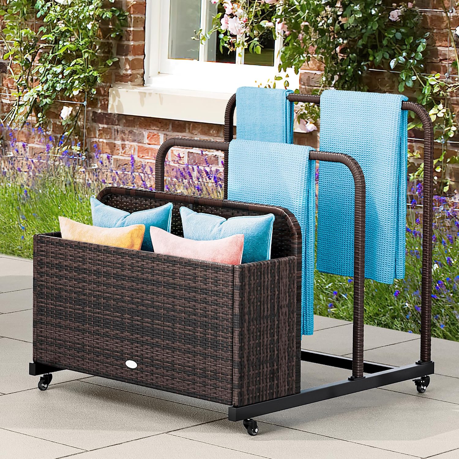 YITAHOME Outdoor Wicker Patio Poolside Float Storage, PE Rattan Rolling ...