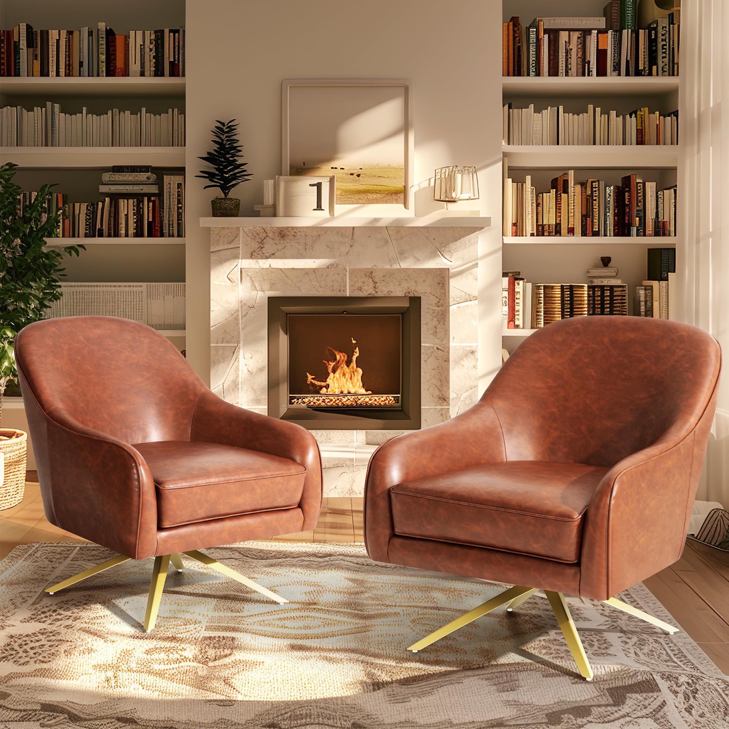 Amazon.com: Swivel Accent Chairs Set of 2, Mid Century Barrel Leather ...