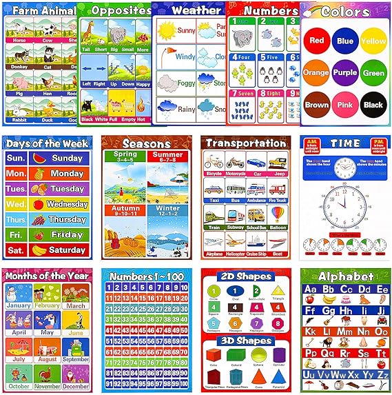 Amazon.com: Educational Preschool Posters for Kids Toddlers, Laminated ...