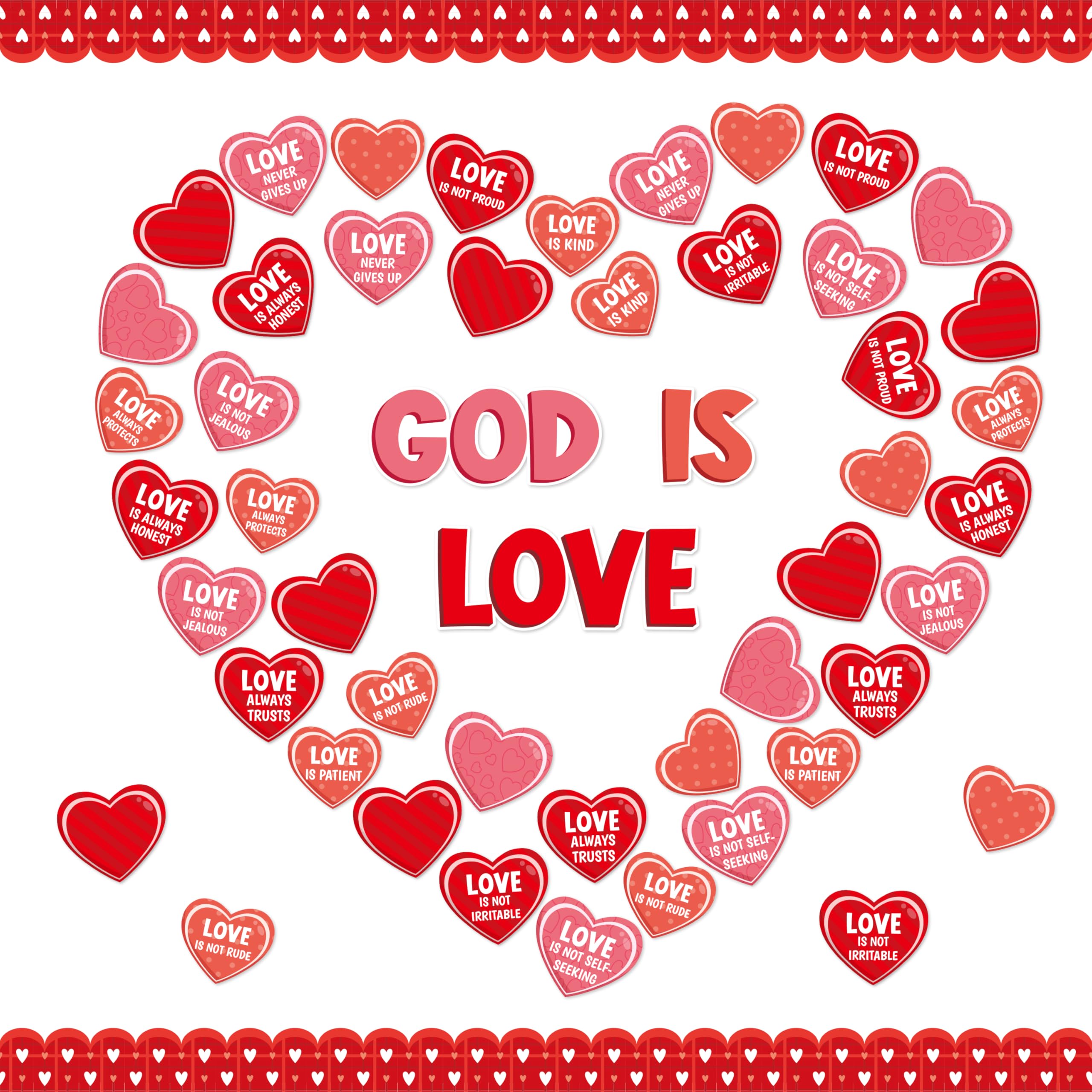 Amazon.com : 88Pcs Valentine's Day God is Love Heart Bulletin Board ...