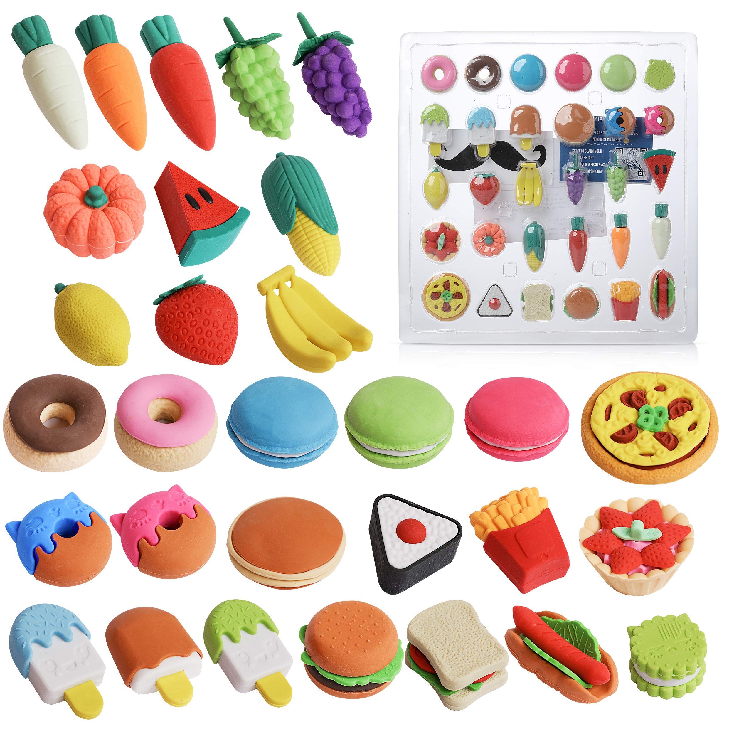 Mr. Pen- Food Erasers, Erasers, 30 Pcs, Puzzle Erasers, Take Apart ...