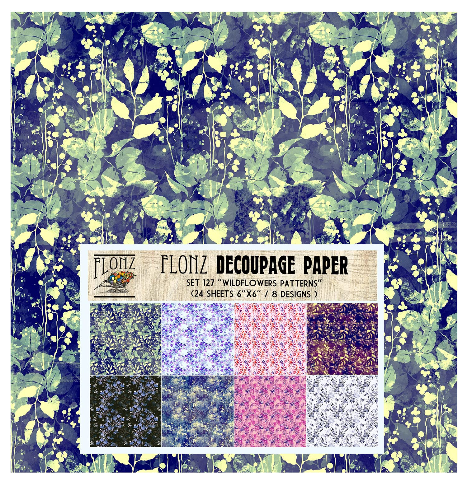 Amazon.com: Decoupage Paper Pack (24 Sheets 6"x6") Wildflowers FLONZ ...