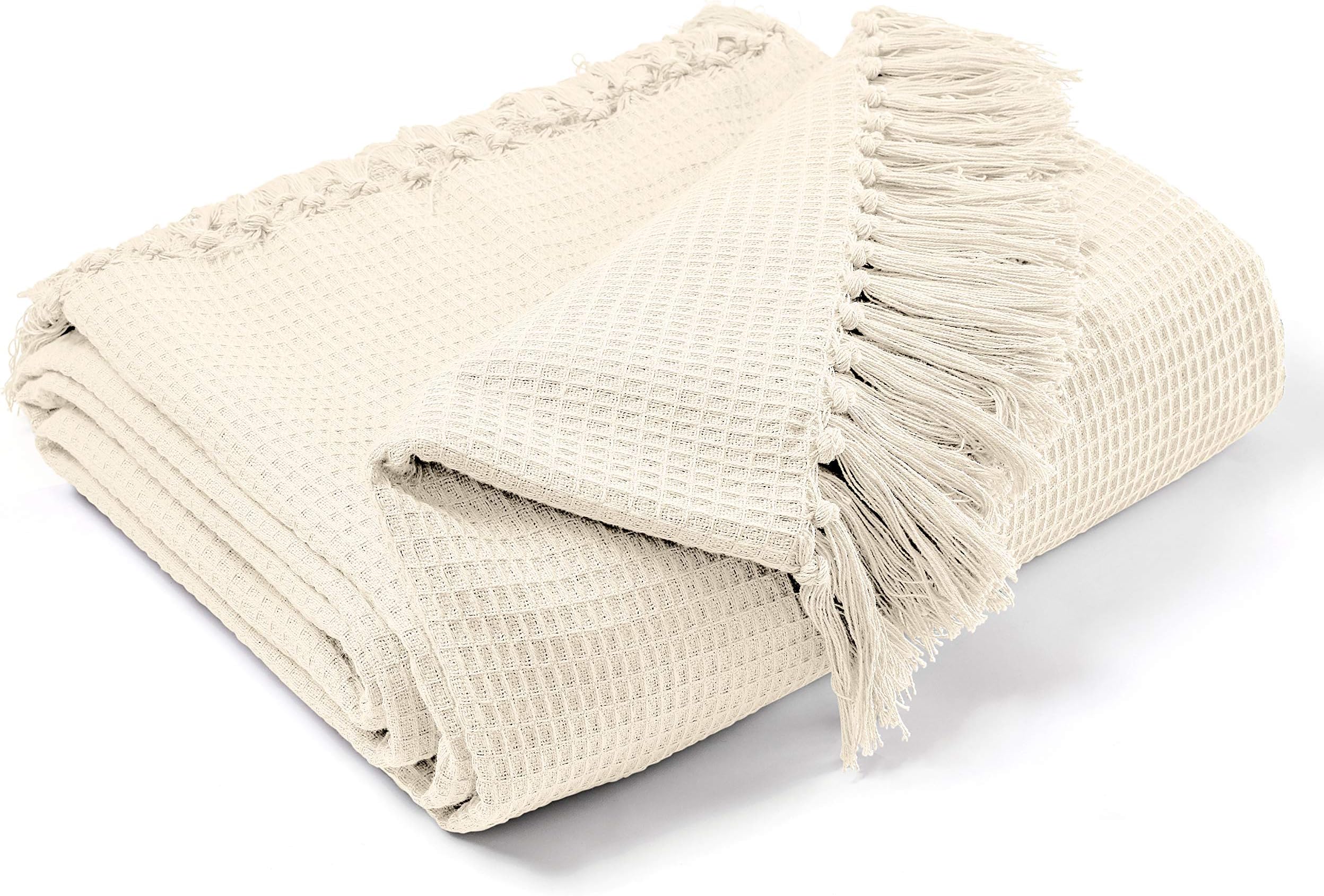 Milam London Beige Throw Blanket | Cotton Waffle Bedspreads King Size ...