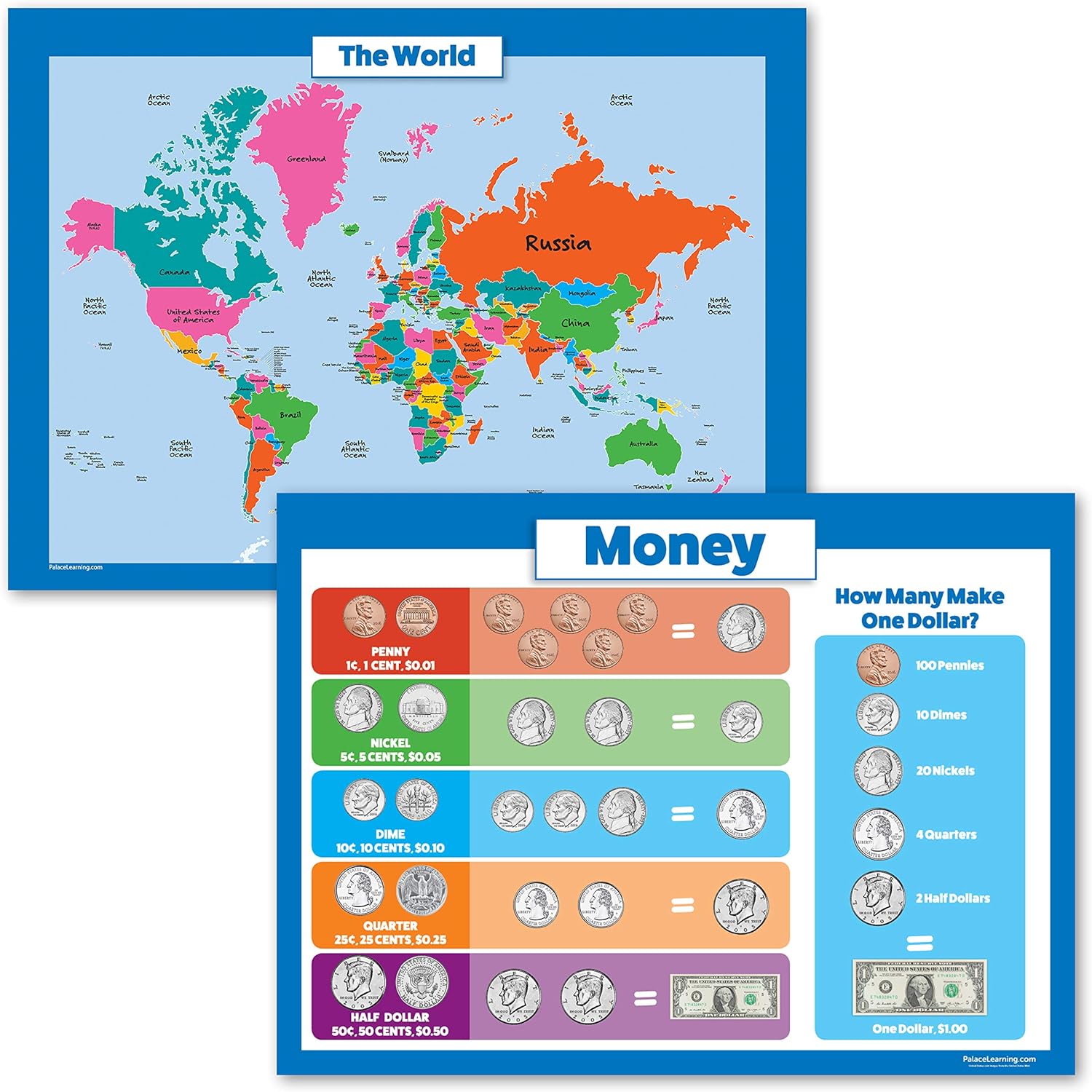 World Map and Money Poster Set - Laminated Wall Bahrain | Ubuy