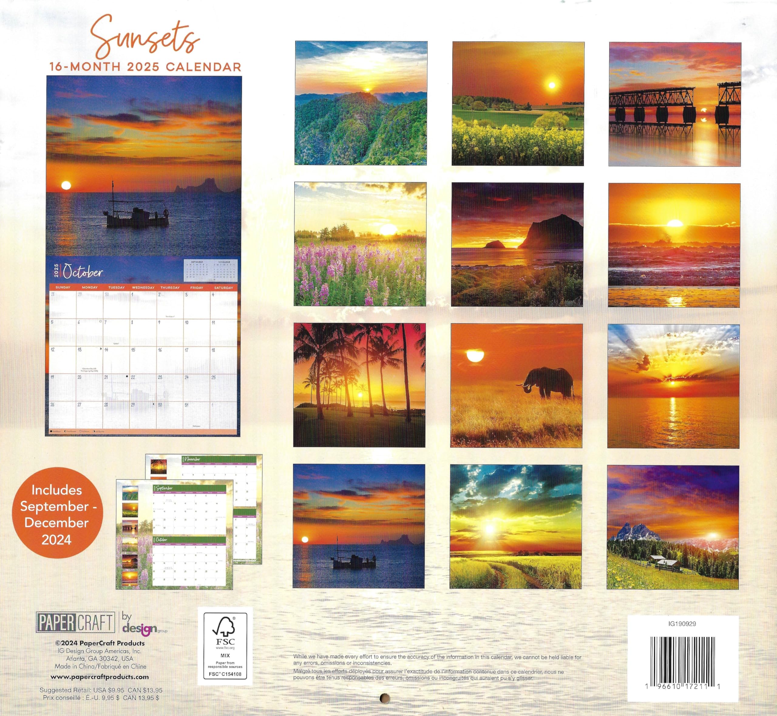 Snapklik.com : Sunsets 2025 Full Size Wall Calendar For Planning