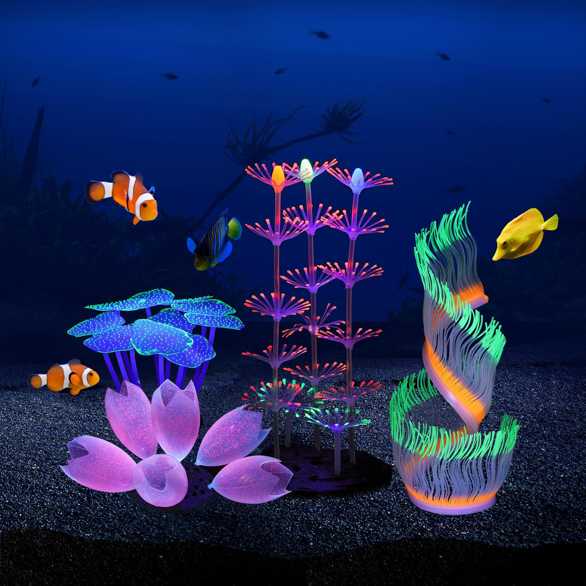 Amazon.com: Filhome Glowing Fish Tank Decorations Plants, 4 pcs Glow ...