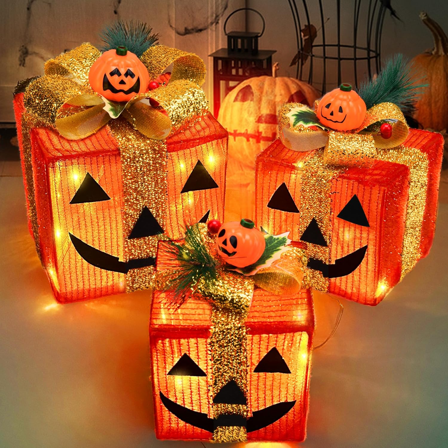 Amazon.com: Halloween Pumpkin Decorations Boxes Battery Operated with ...