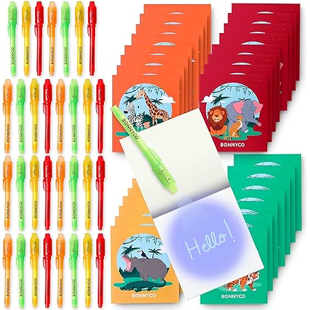Amazon.com : BONNYCO Invisible Ink Pen and Notebook Pack of 32 Safari ...