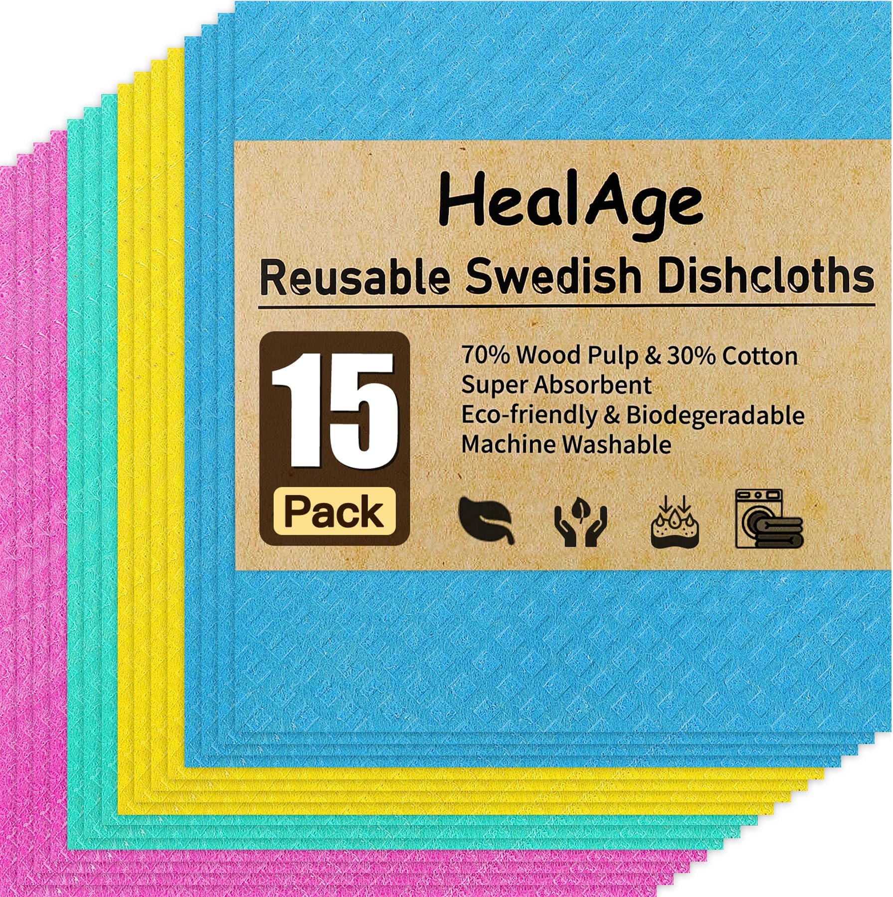 Amazon.com: Swedish Dishcloth Cellulose Sponge Cloths – Bulk 10 Pack of ...