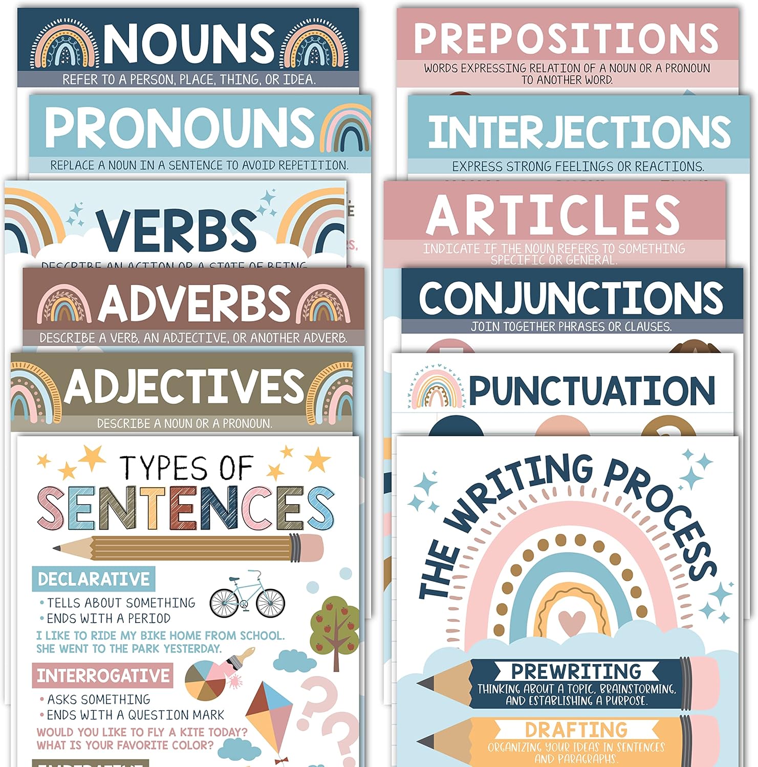 Amazon.com: Hadley Designs 12 Boho Parts Of Speech Posters For ...