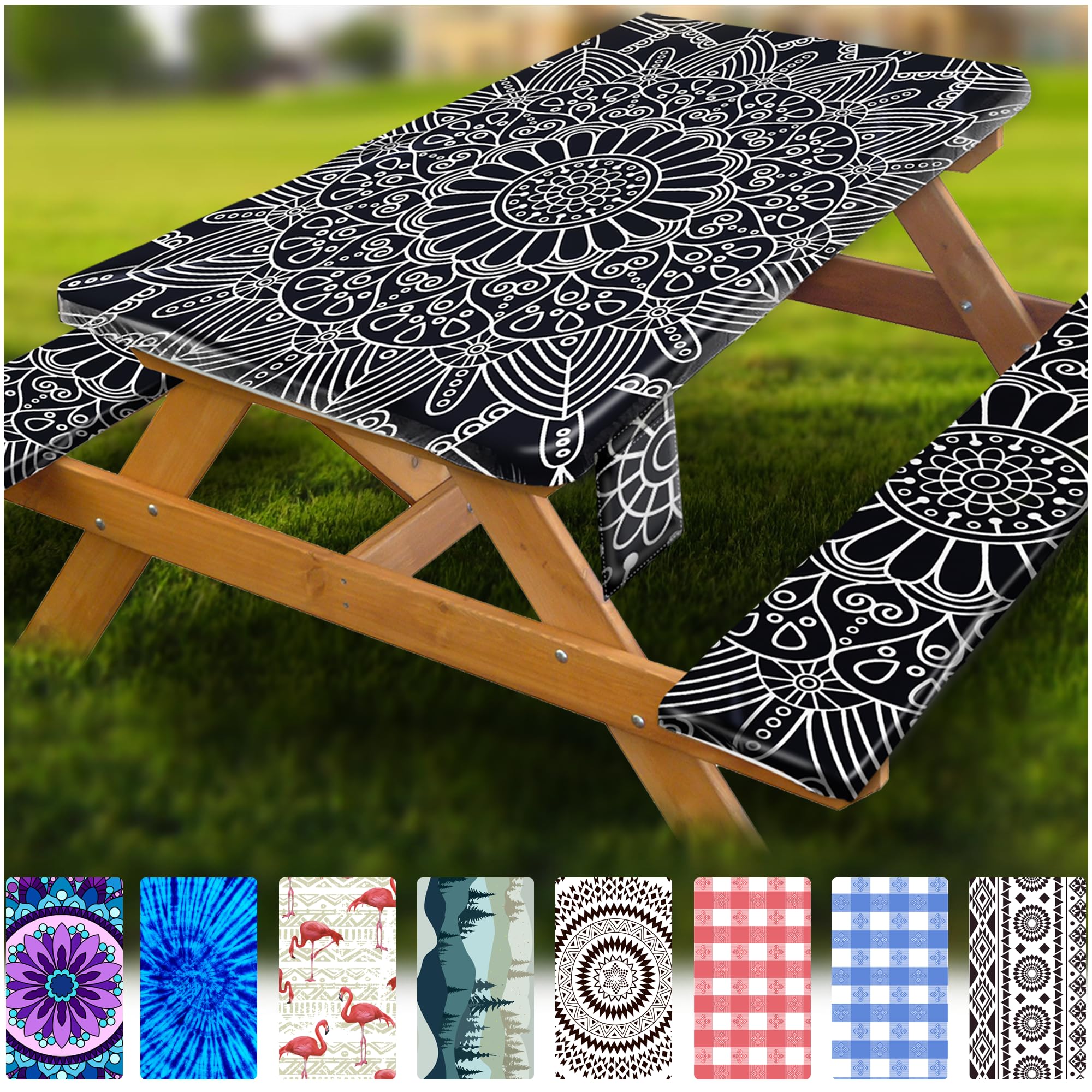 Amazon.com : Fitted Picnic Table Cover with Bench Covers Vinyl ...